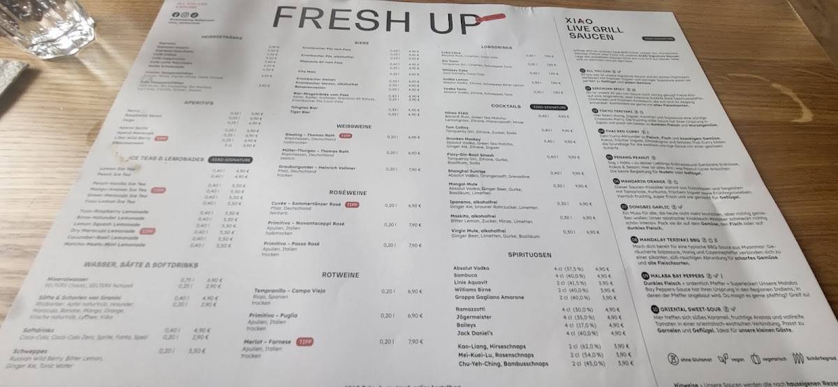 Speisekarte von XIAO Wuppertal restaurant, Wuppertal