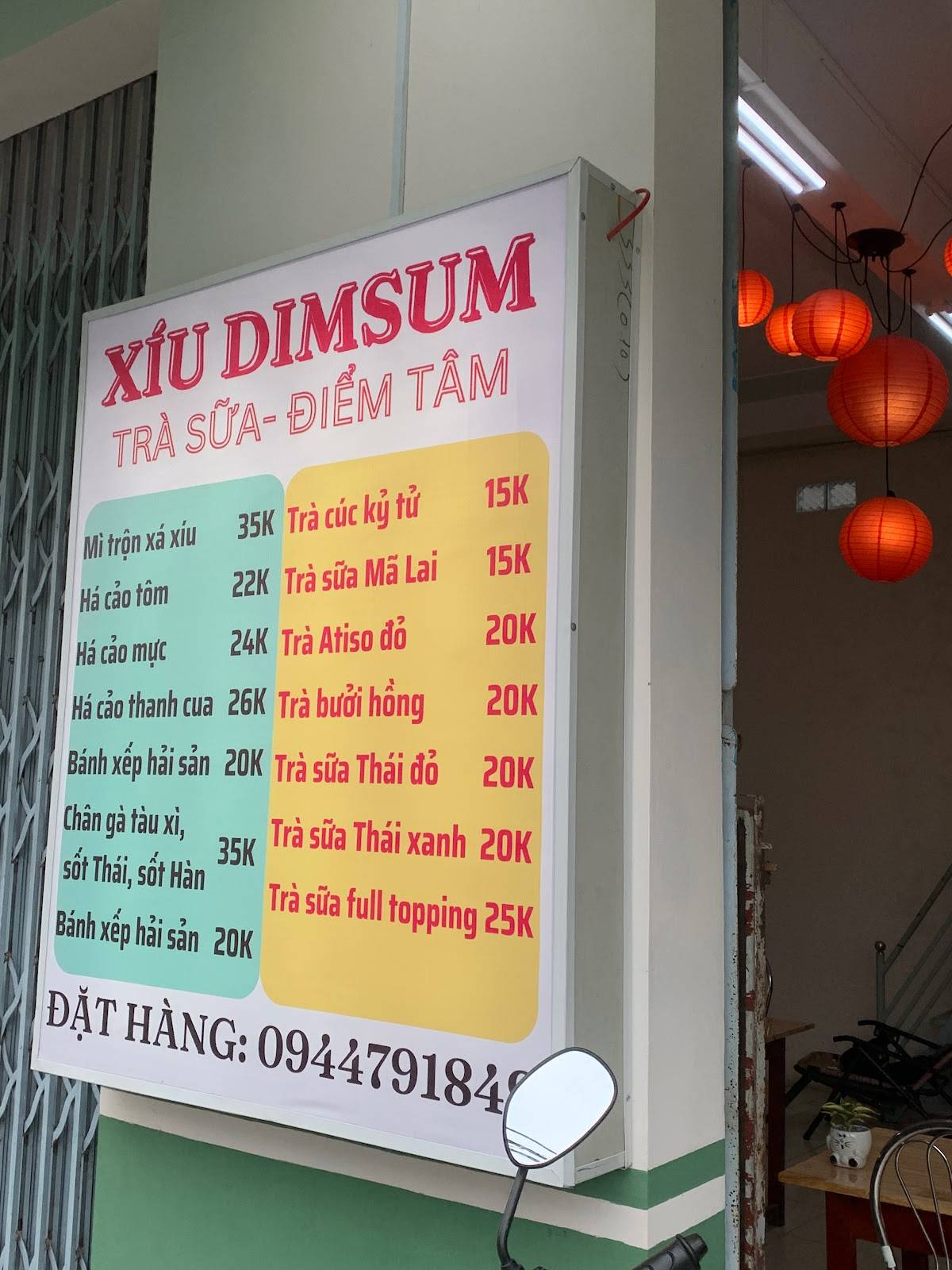 Menu at Xíu Dimsum restaurant, Can Tho