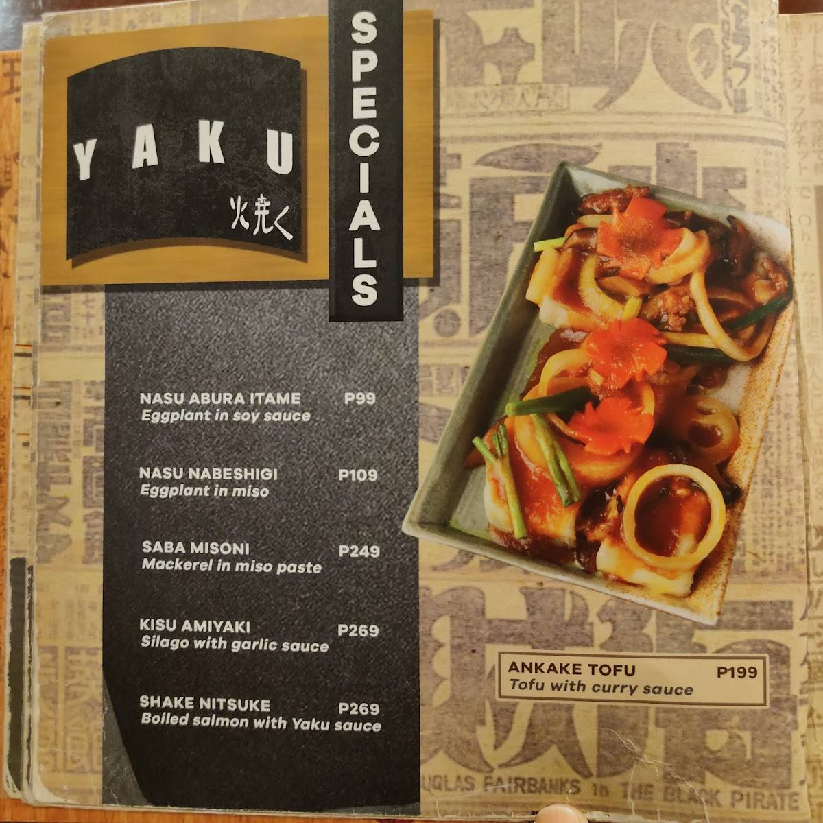 Menu at Yaku Japanese Grill restaurant, Mandaluyong, 5th Level The Podium