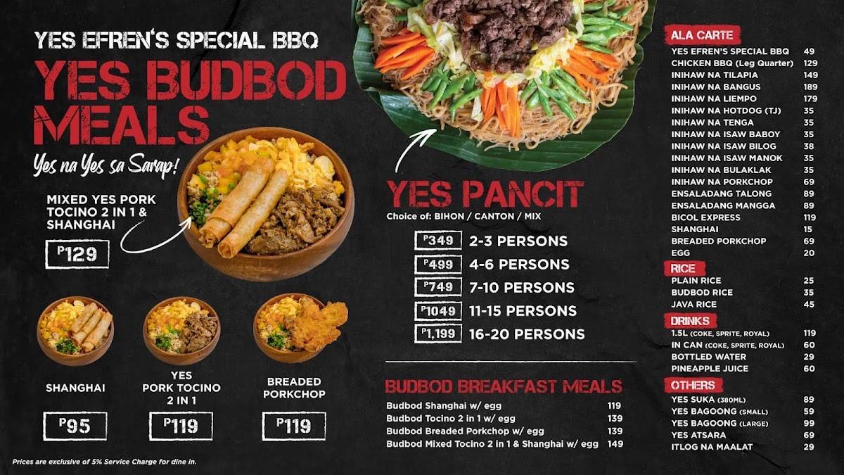 Menu at Yes Efren’s Special BBQ Resto Bar - Ortigas Extension Cainta ...
