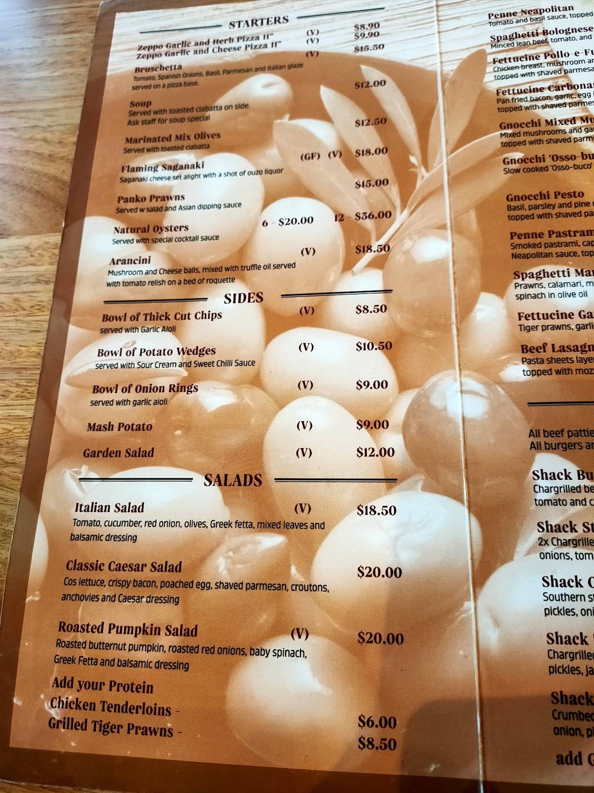 Menu at Zeppo's Italian Restaurant, Clyde