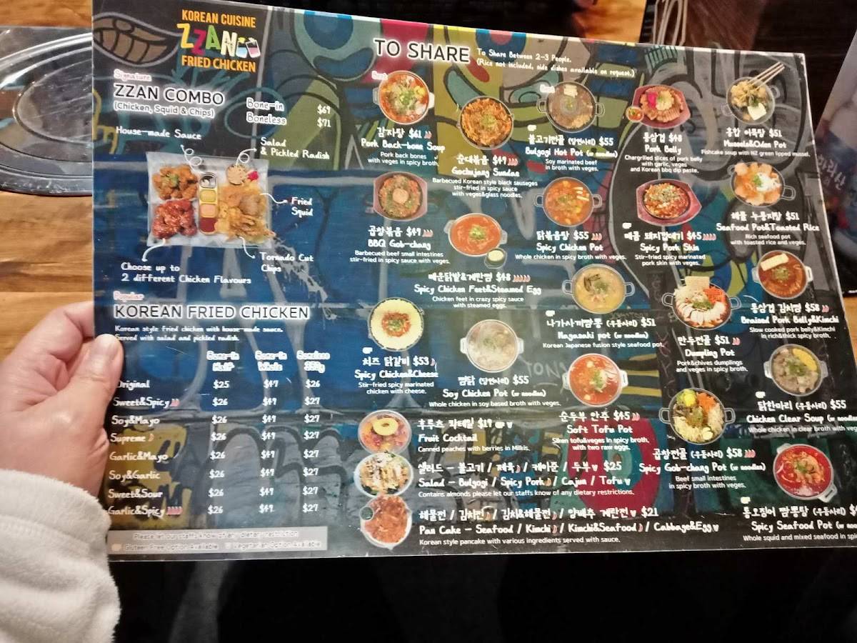Menu at ZZAN Wigram restaurant, Christchurch