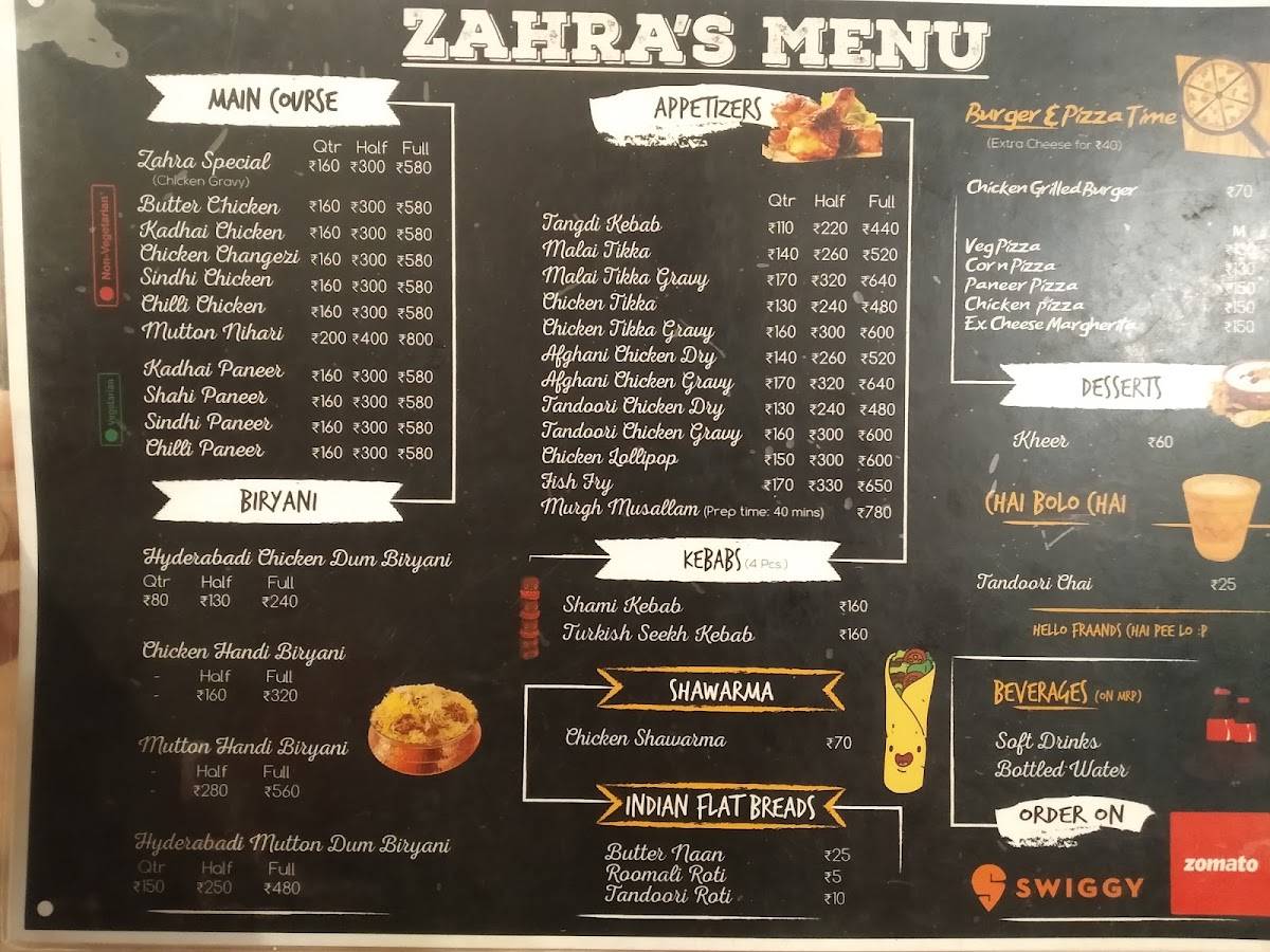 Menu at Zahra Restaurant & Café - Shaheen bagh, New Delhi