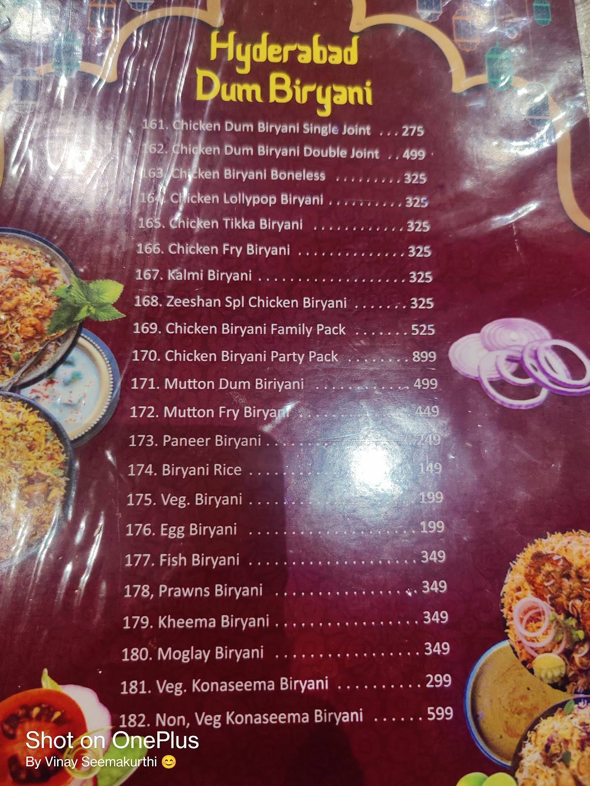 Menu at Zeeshan Restaurant - Apna Hyderabadi Food, Kakinada