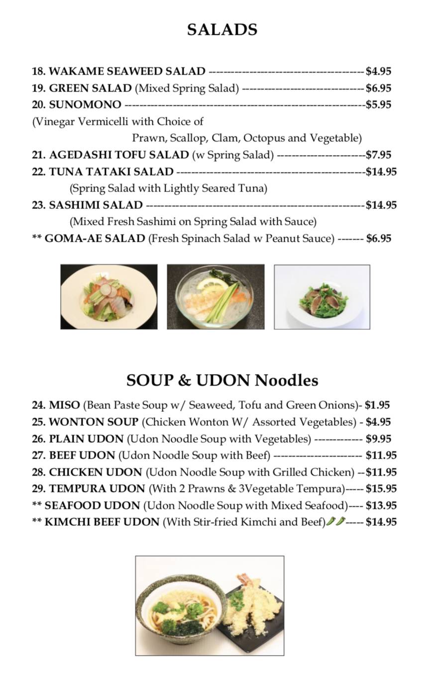 Menu at Zenbu restaurant, Airdrie