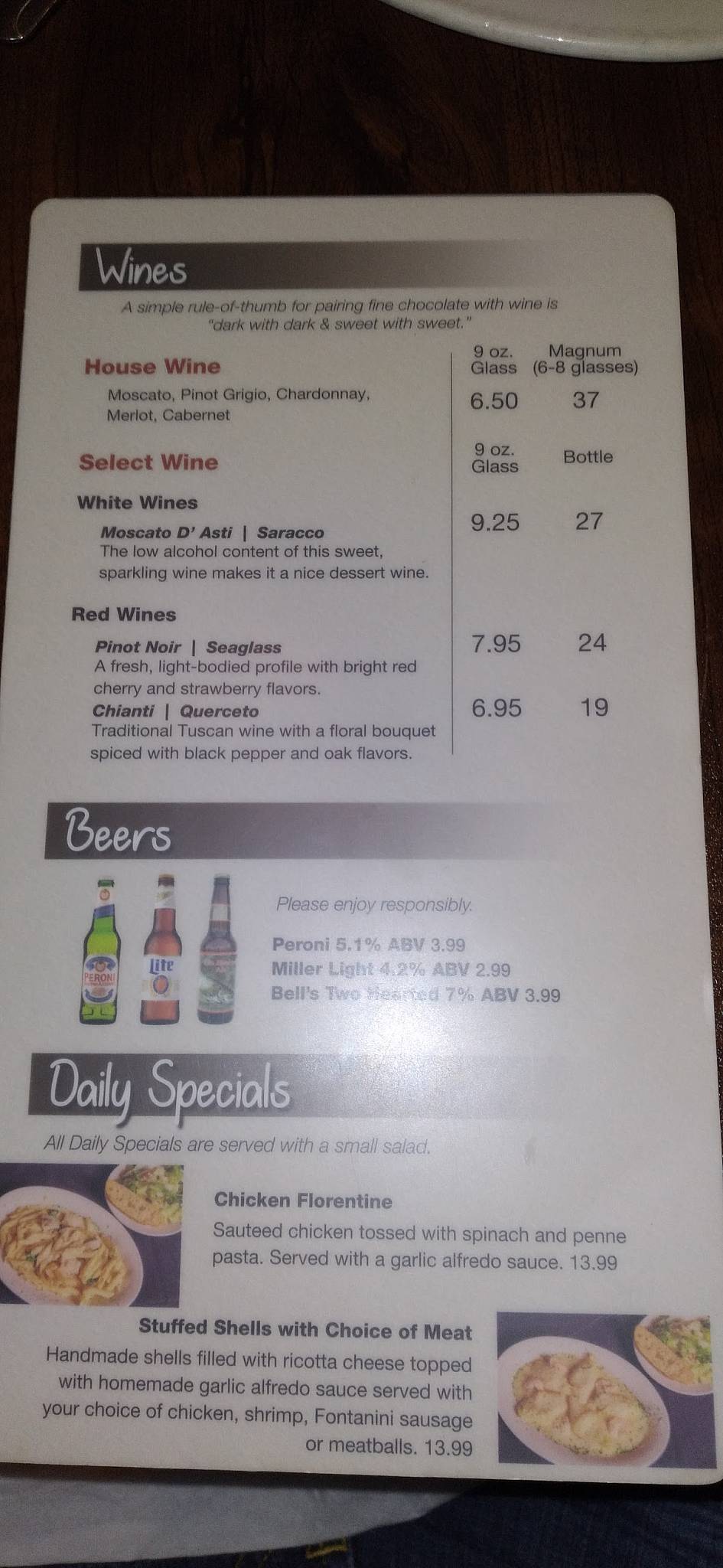 Menu at Zianos Italian Eatery restaurant, Fort Wayne, 702 E Dupont Rd