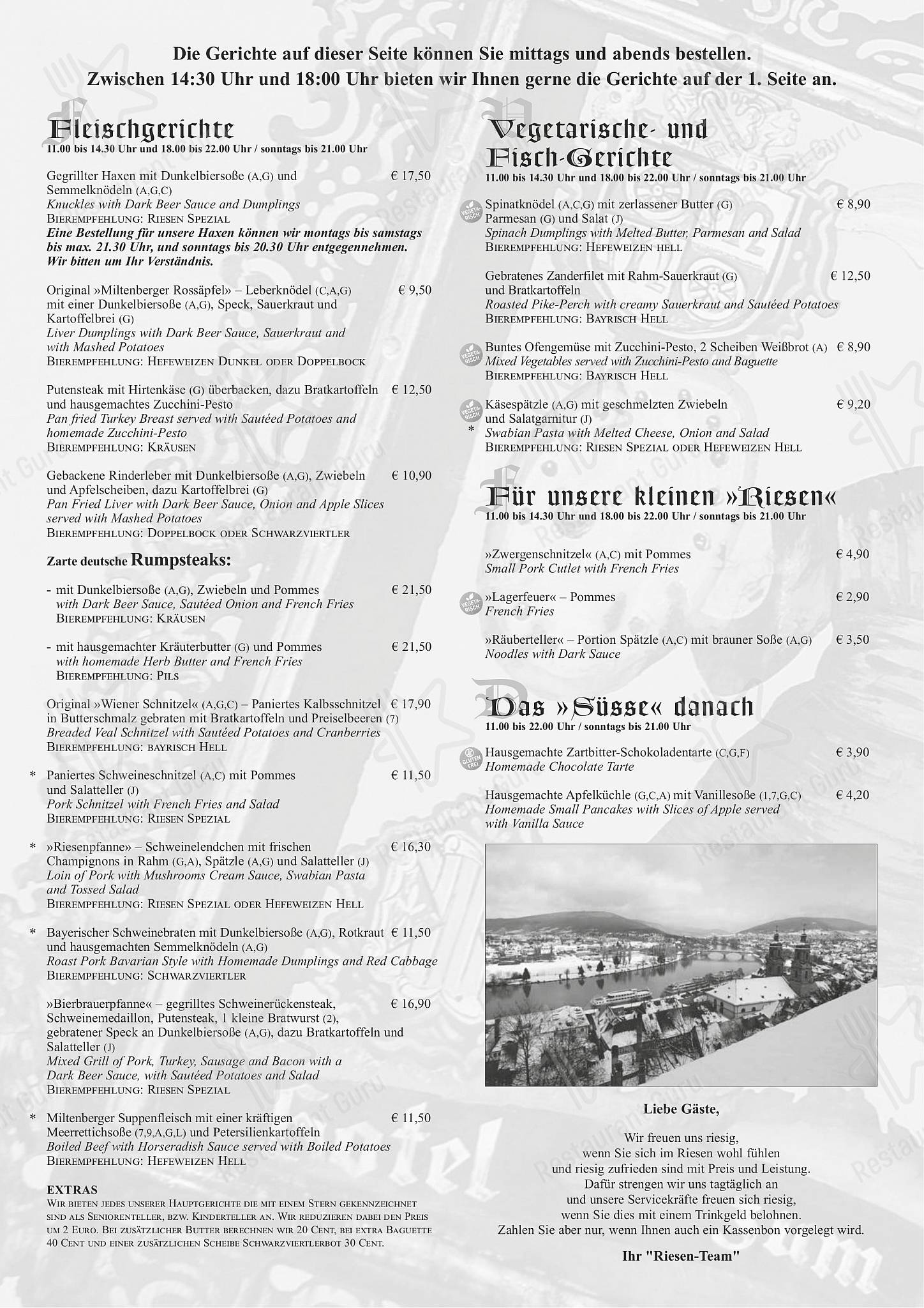 Speisekarte von Gasthaus zum Riesen restaurant, Miltenberg