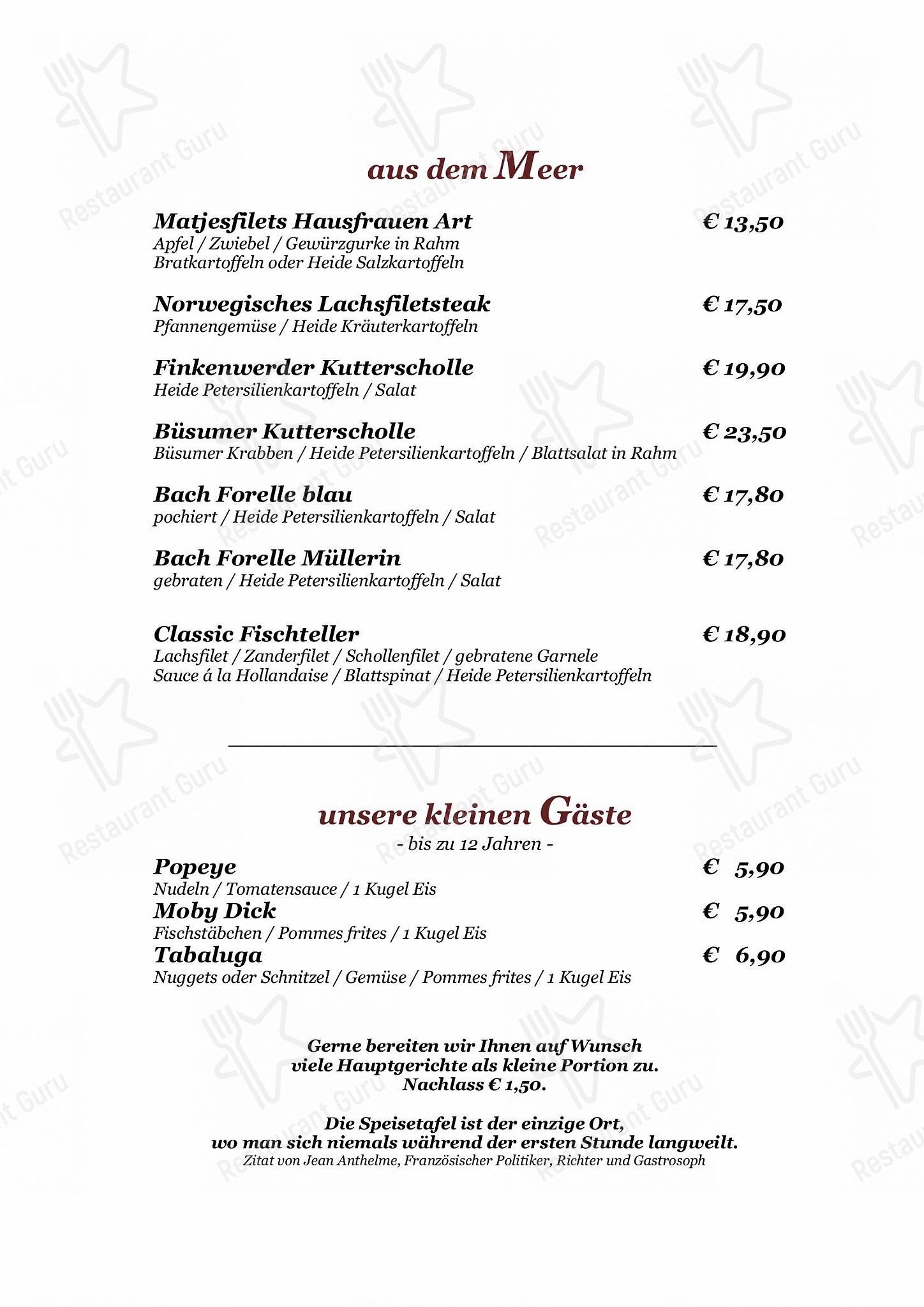Speisekarte von Zum Zeppelin restaurant, Hamburg