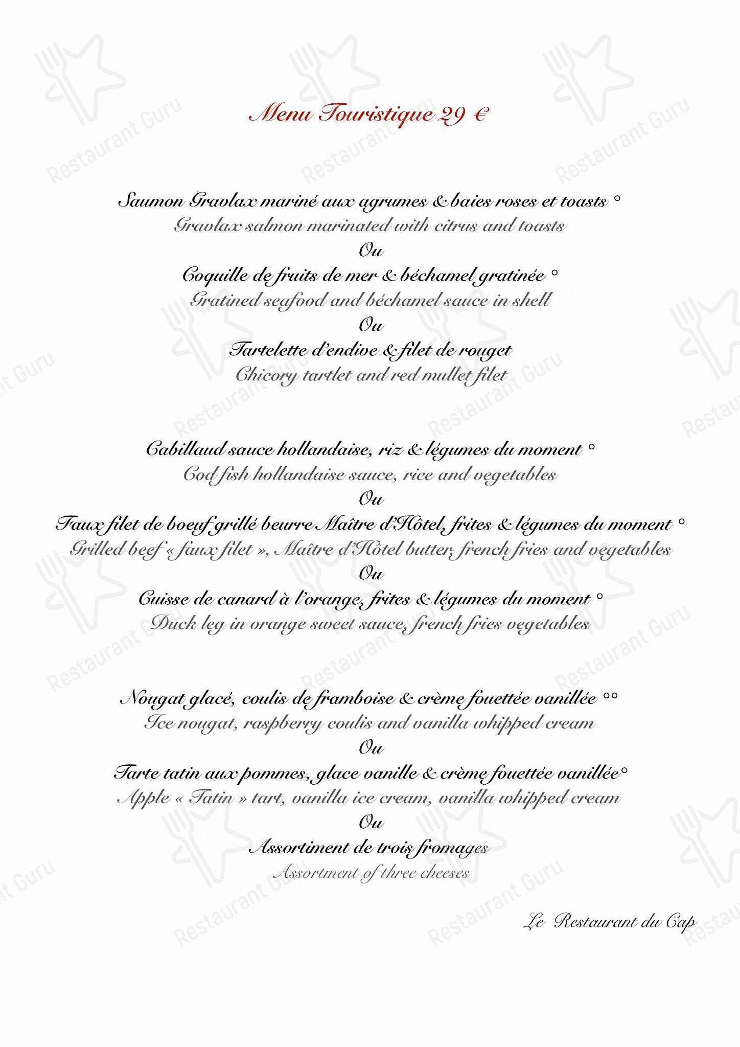 Menu au Le Cap restaurant, Escalles, 4 Pl. de la Mairie
