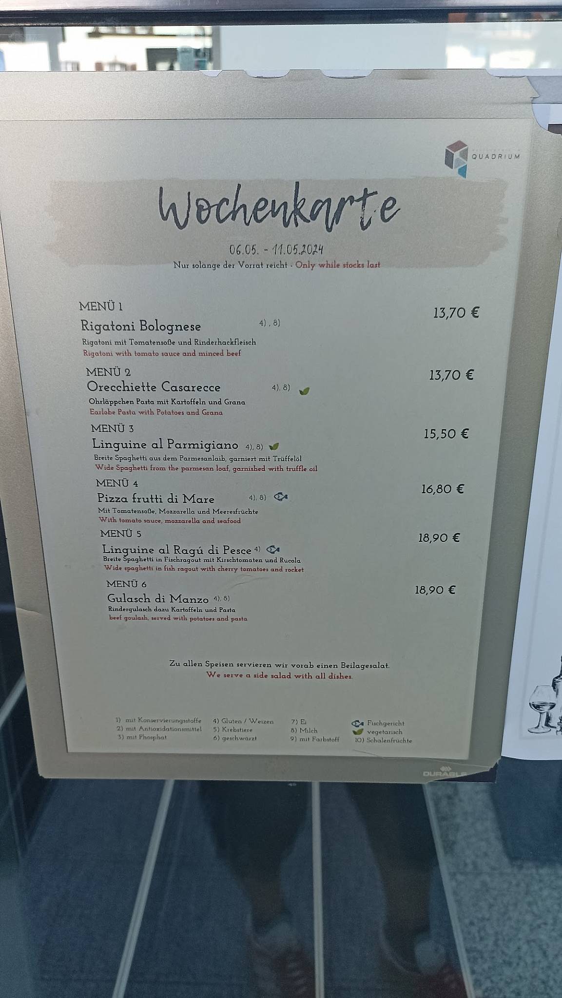Speisekarte von Restaurant im Quadrium, Wernau (Neckar)