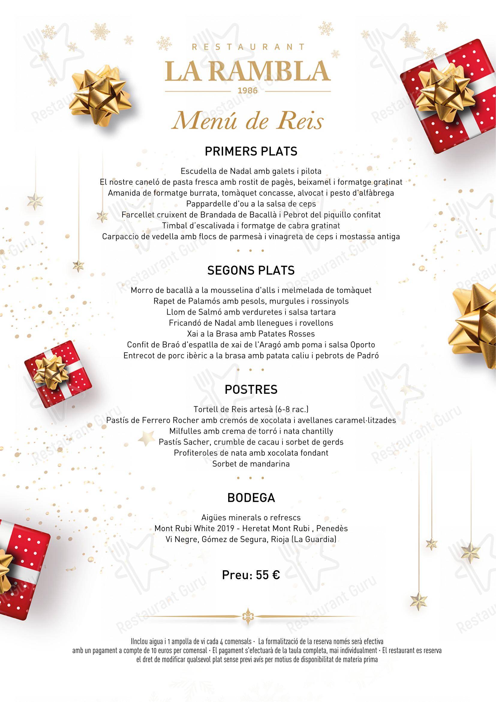 Carta de Restaurant la Rambla, Sabadell, C/ La Rambla