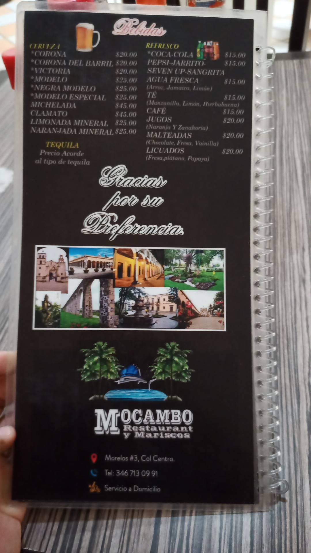 Carta de Restaurant y Mariscos "Mocambo", Nochistlán de Mejía