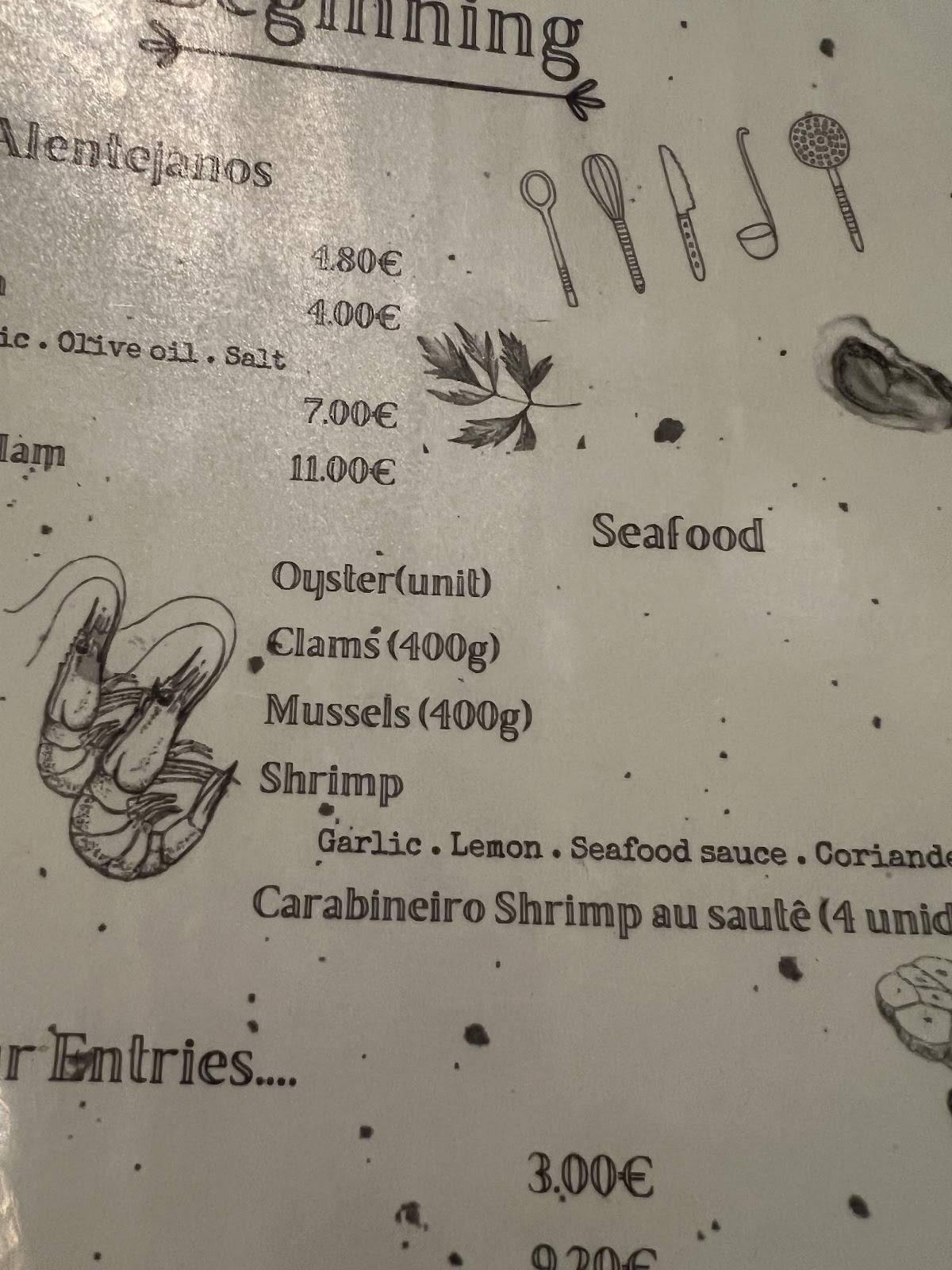 Menu at Restaurante Alento, Vila Nova de Milfontes