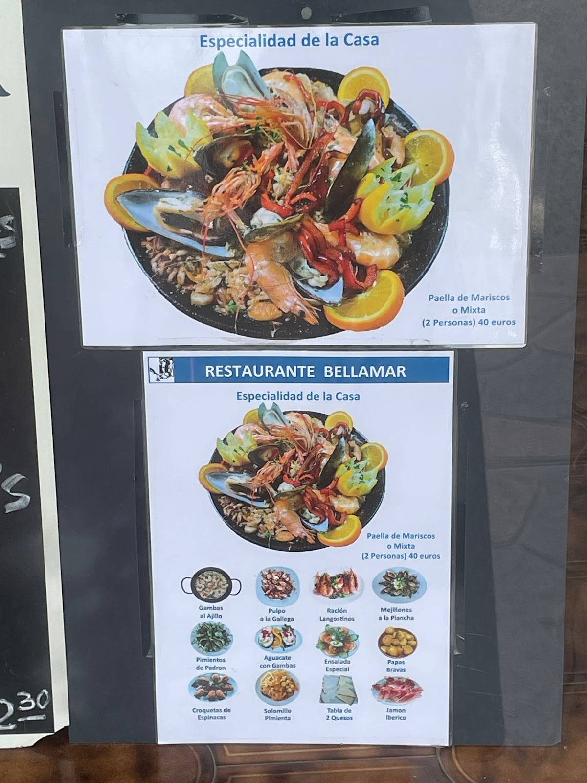 Carta de Restaurante Bellamar, Puerto de la Cruz