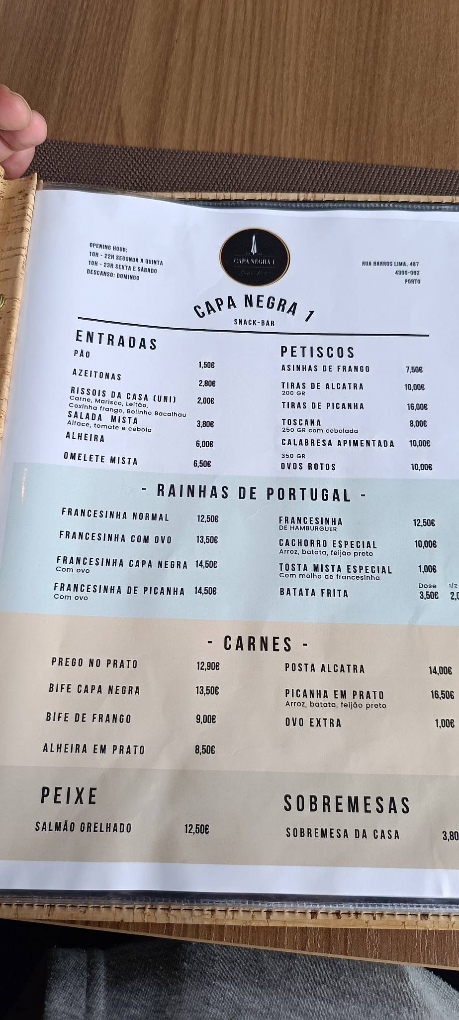 Menu em Restaurante Capa Negra I, Porto