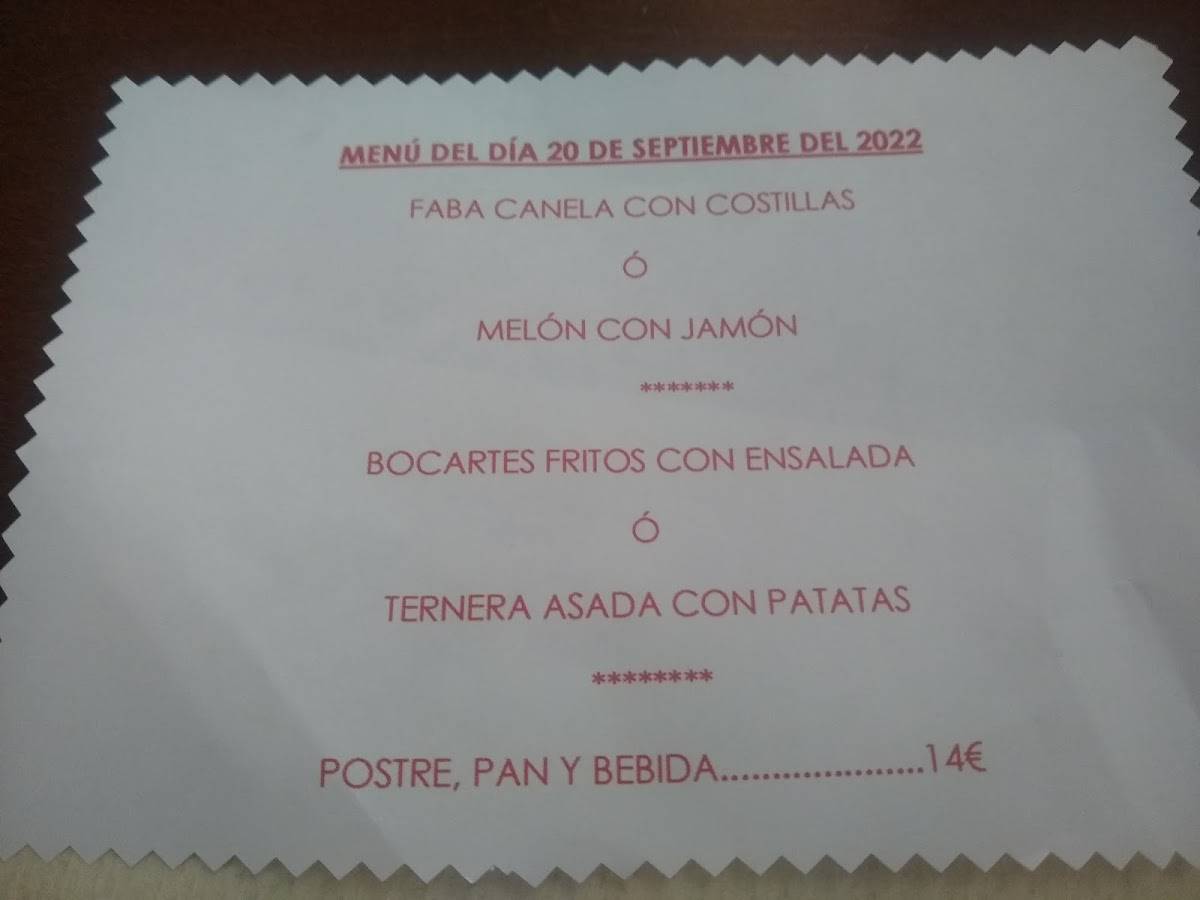 Carta de Restaurante Casa Zoilo, Muros de Nalón