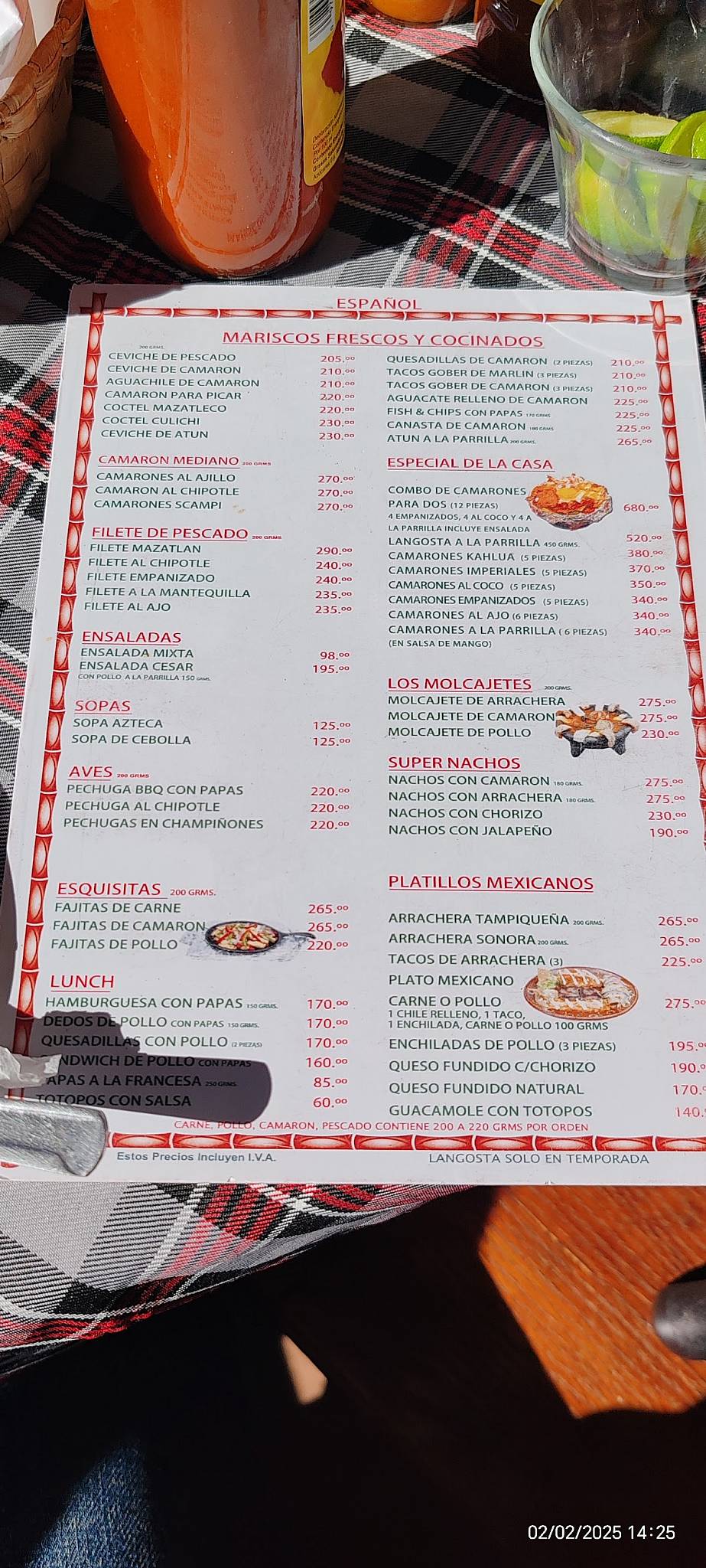 Menu at Restaurante Chile's Pepper, Mazatlán, Del Atún