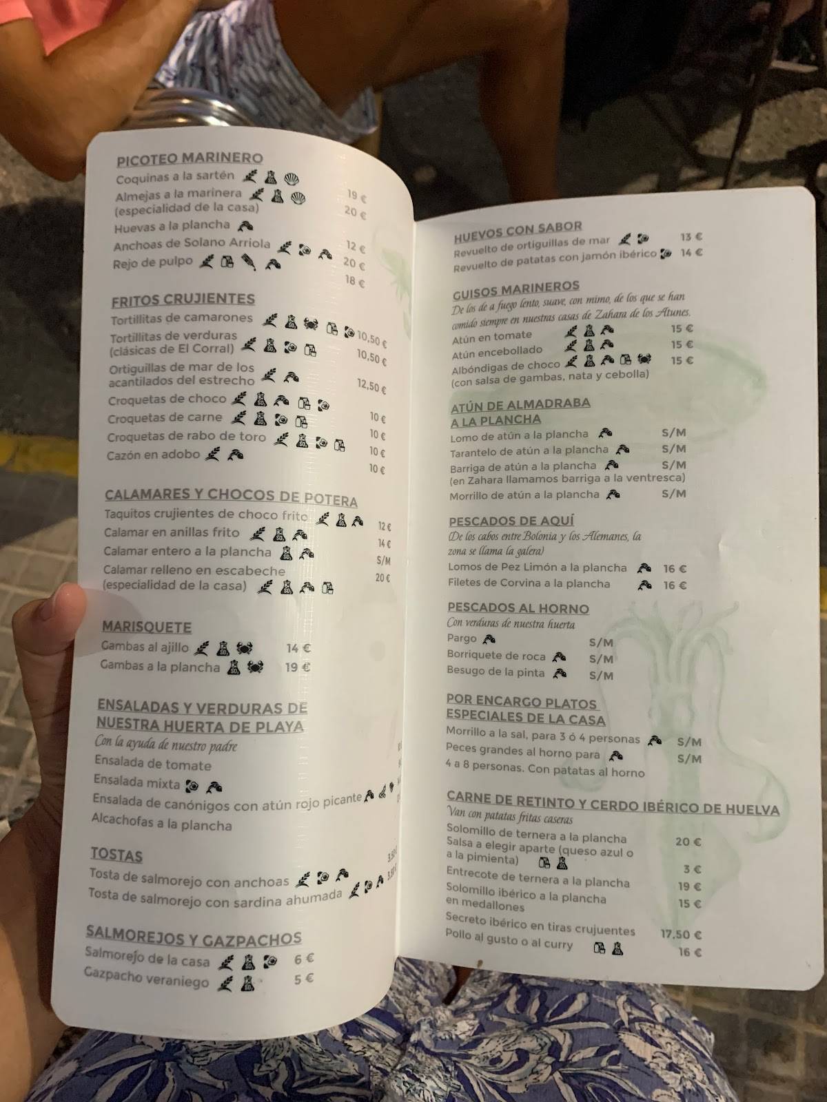 Carta de Restaurante El Corral, Zahara de los Atunes