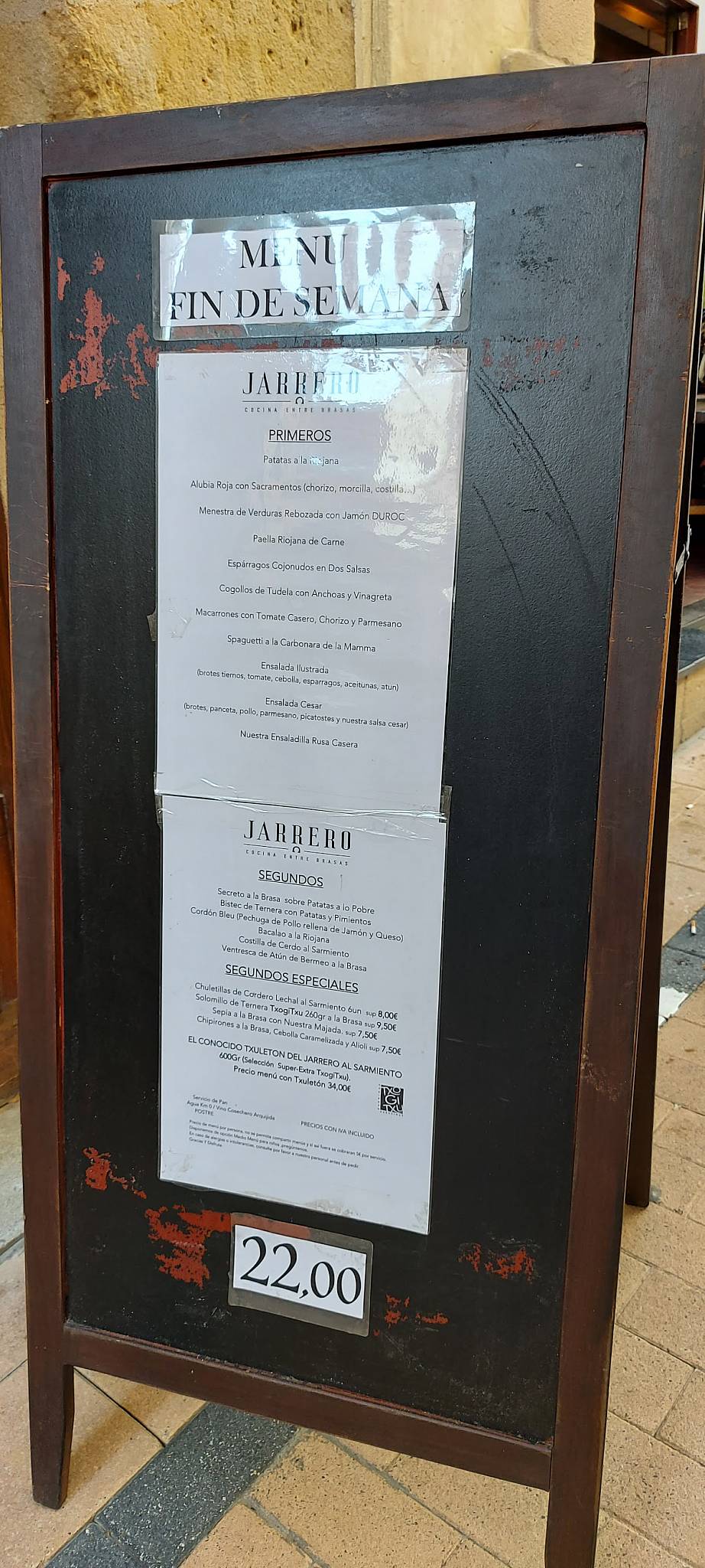Carta de Restaurante El Jarrero, Haro