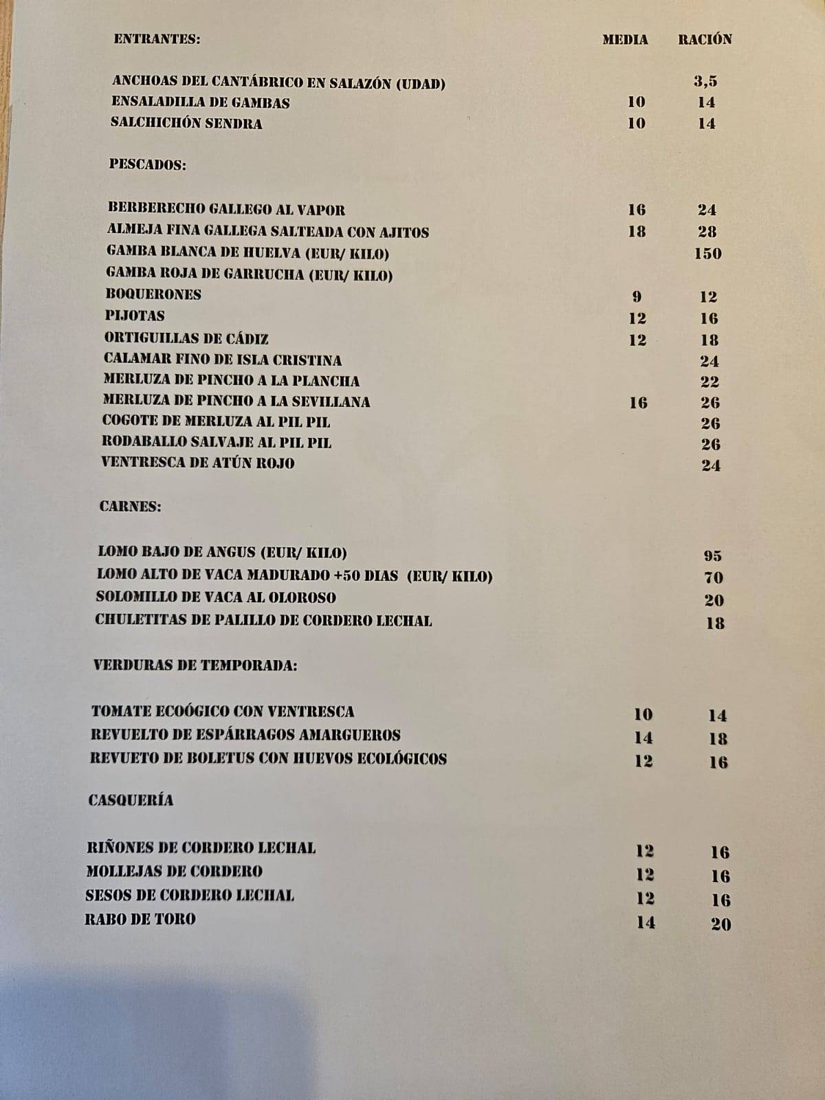 Carta de Restaurante El Olmo (cocina sin gluten y sin lactosa), Córdoba