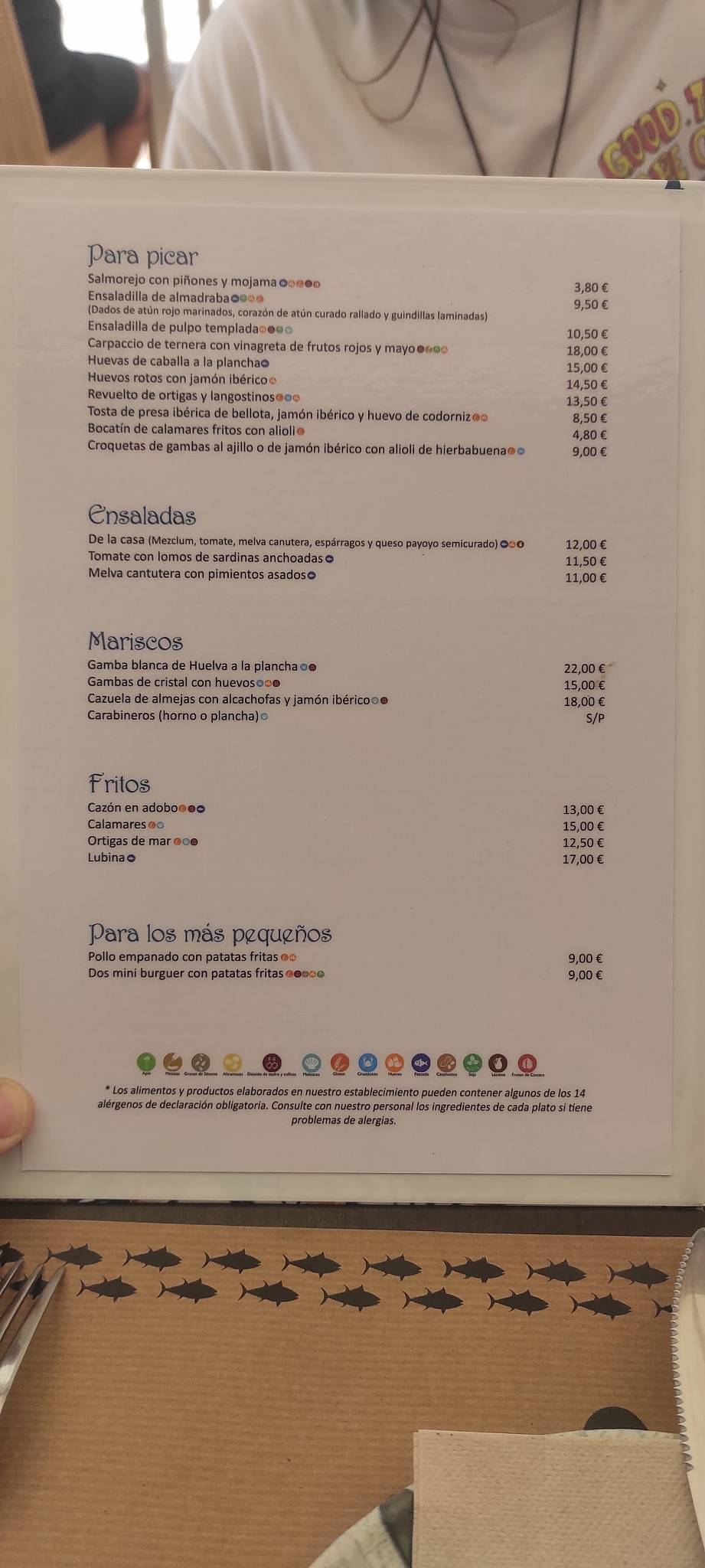 Carta de Restaurante El timón, Barbate