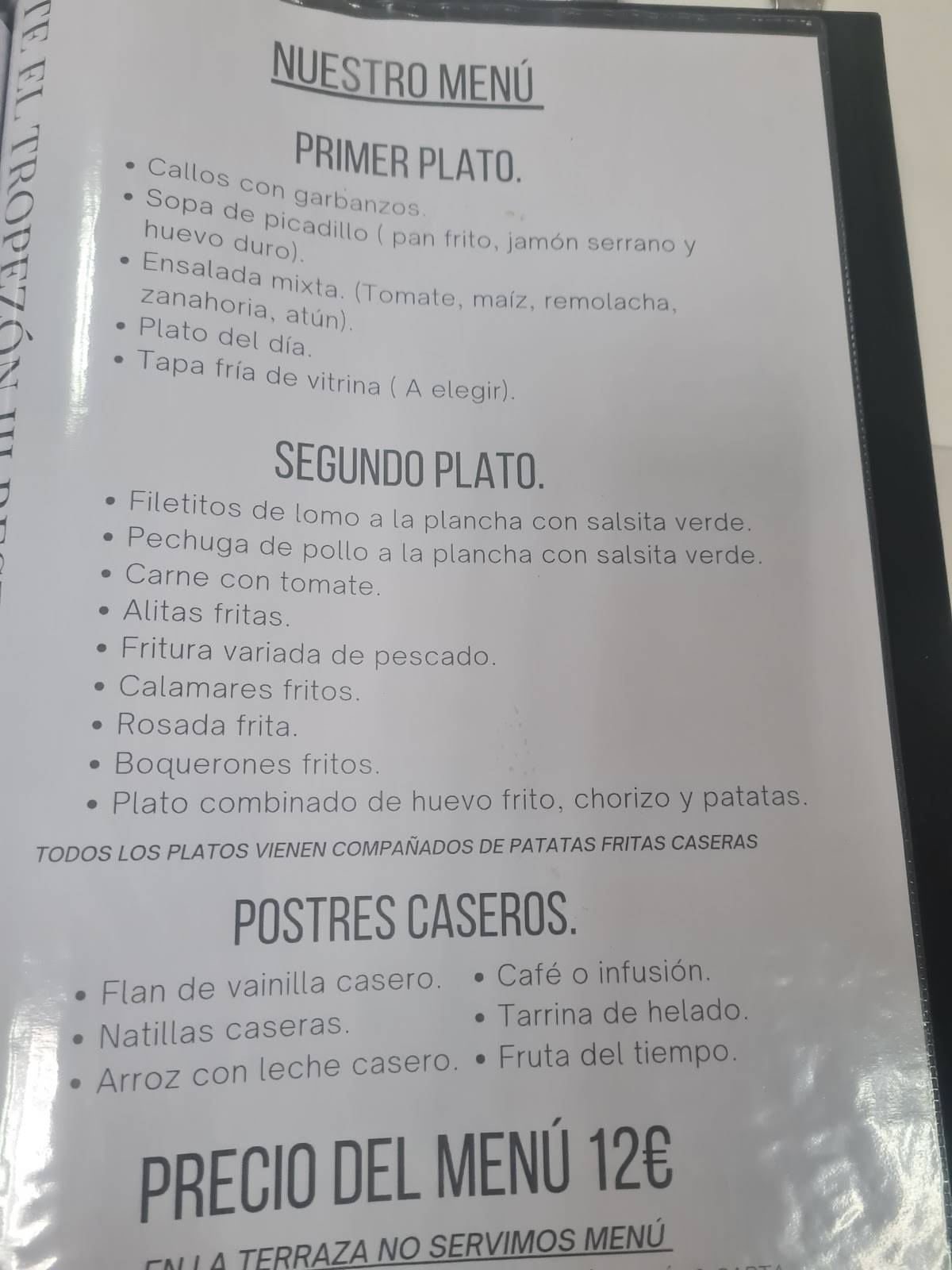 Carta de Restaurante El Tropezón III, Montecorto, Ma-8407