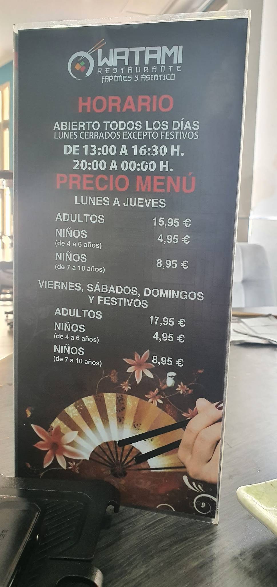 Menu at Restaurante Japonés Watami, Grau i Platja