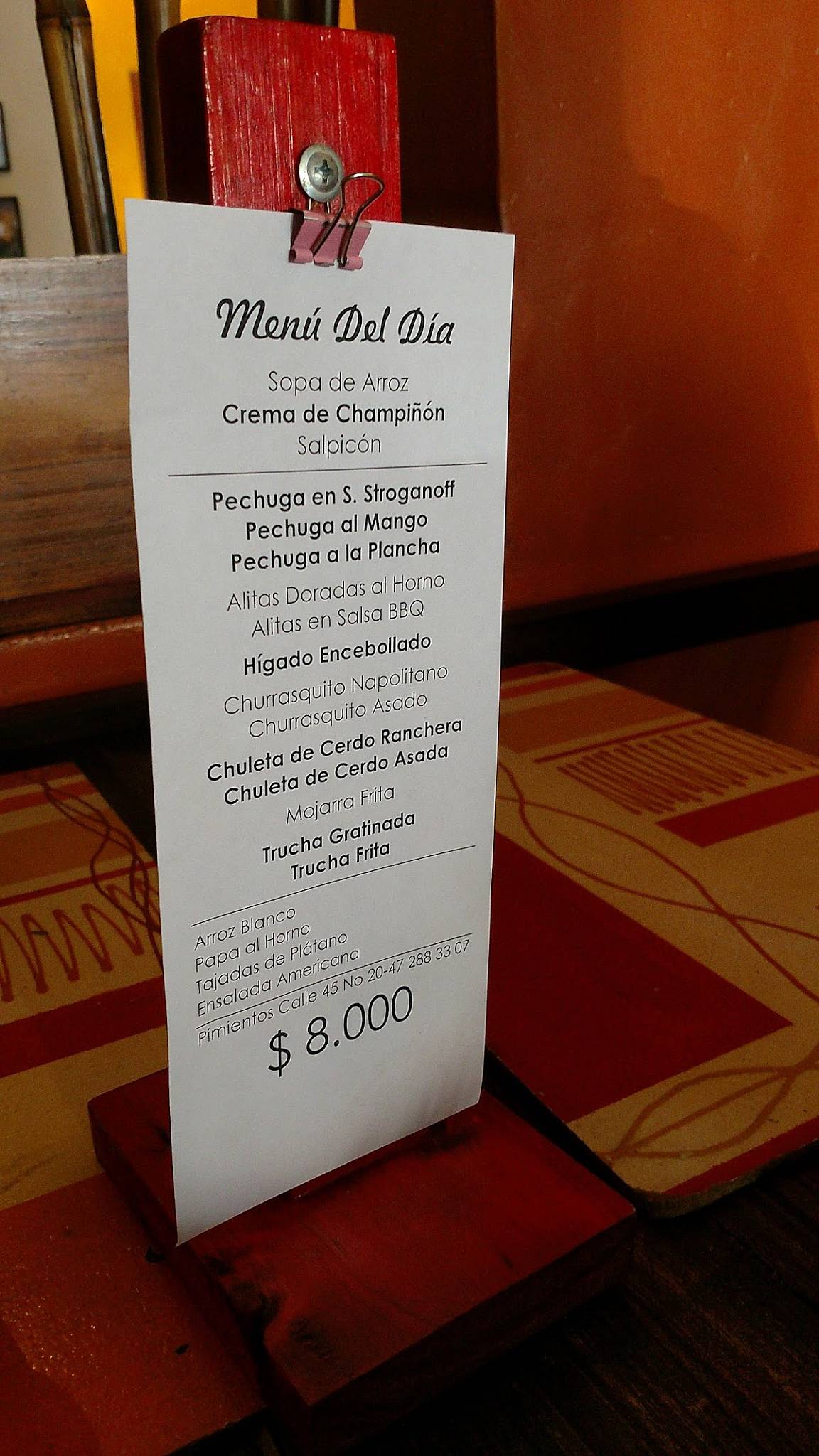 Carta de Restaurante Pimiento's, Bogotá, Ac. 45 #47