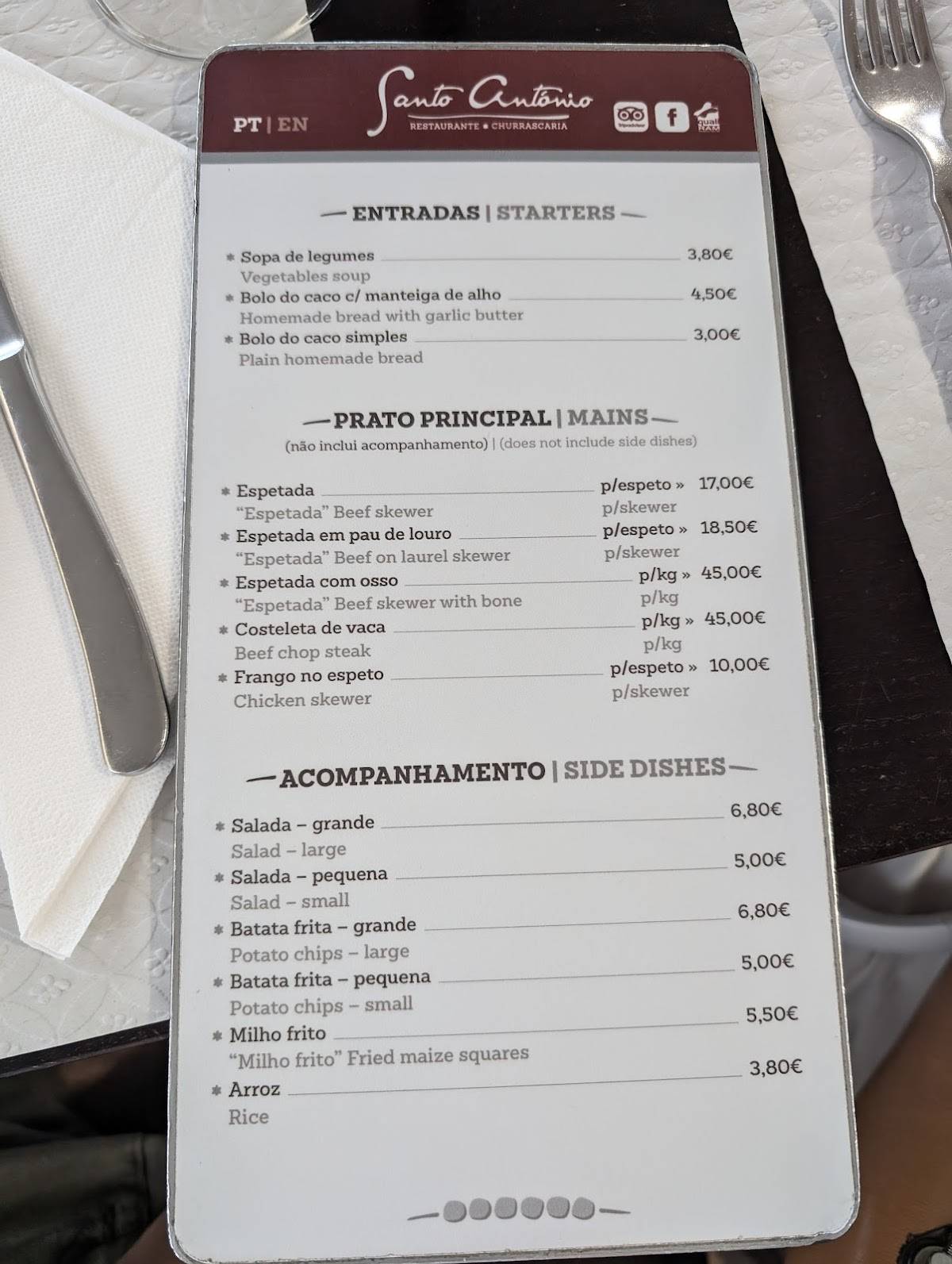 Menu at Restaurante Santo António, Estreito De Câmara, Estr. João ...