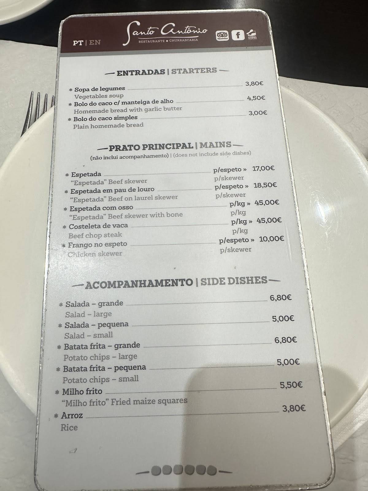 Menu at Restaurante Santo António, Estreito De Câmara, Estr. João ...
