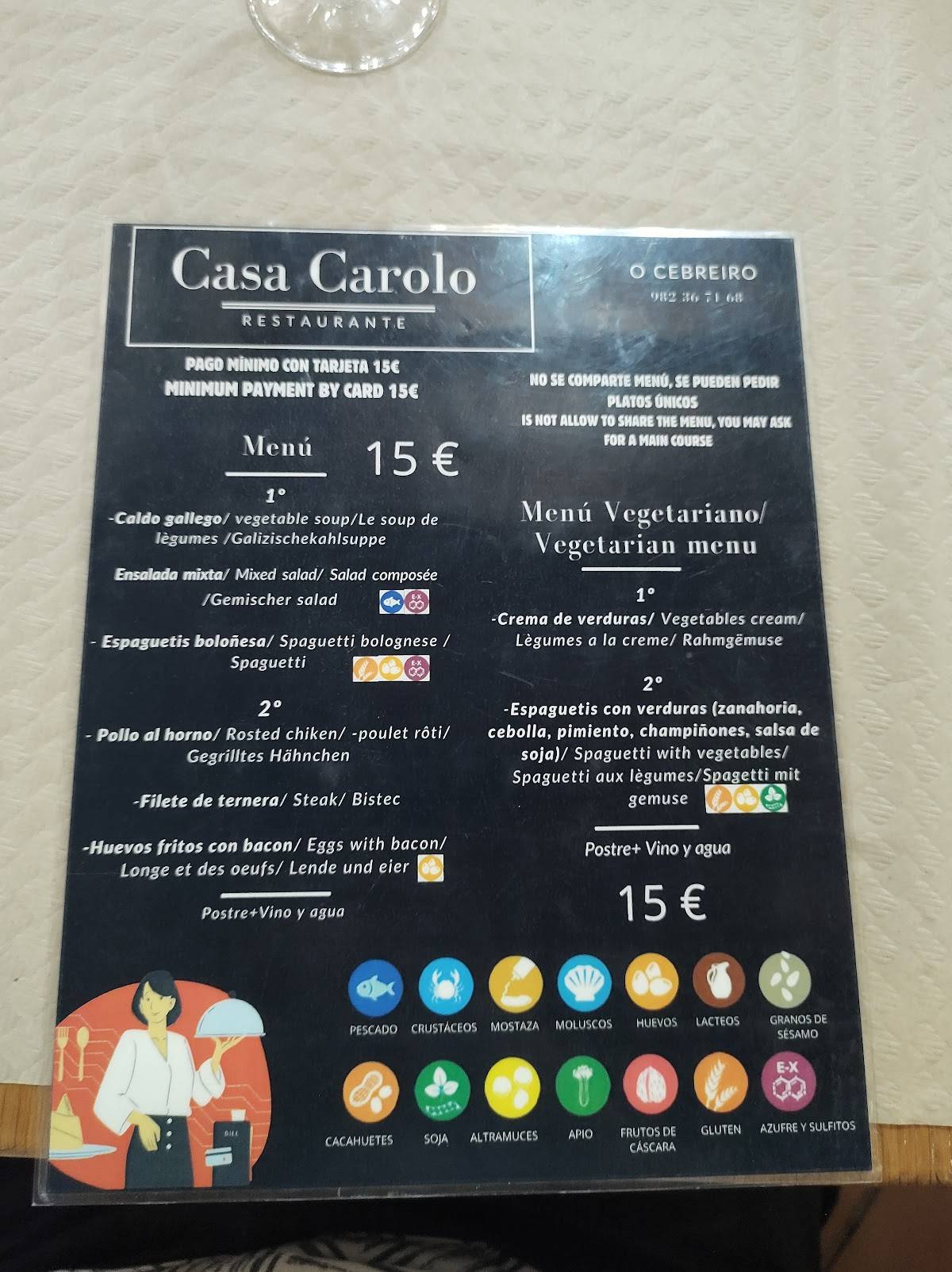 Carta de Restaurante casa carolo, O Cebreiro