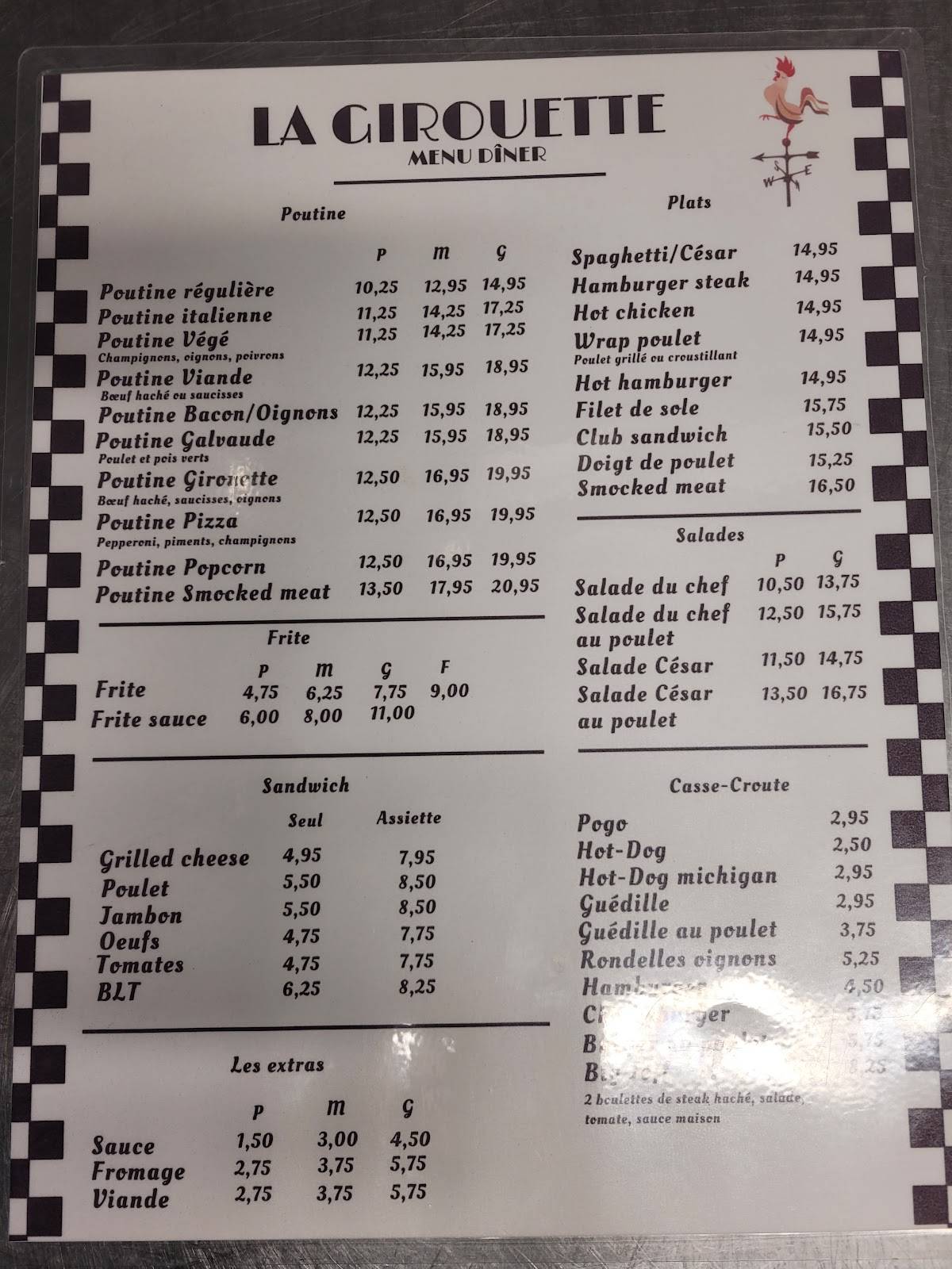Menu au Casse-Croute Girouette restaurant, Racine
