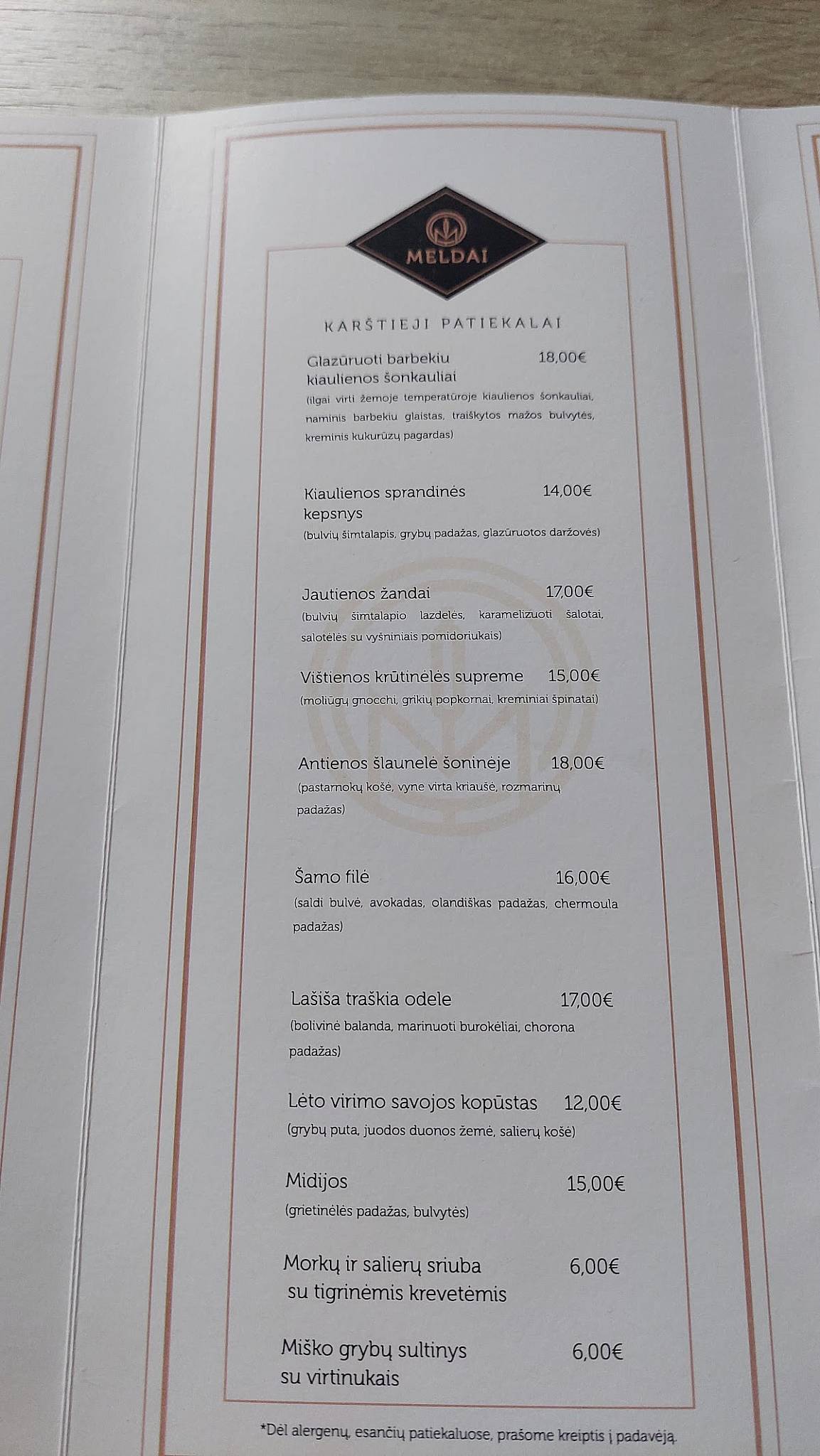 Menu at Resturant Meldai restaurant, Šilalė