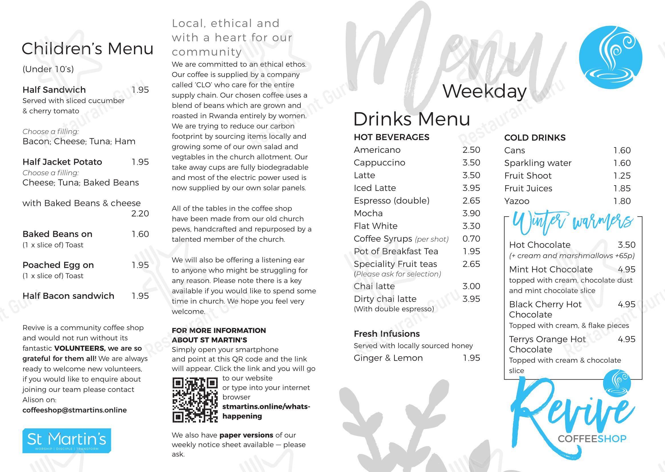 Carta del café Revive Coffee Shop, Coventry