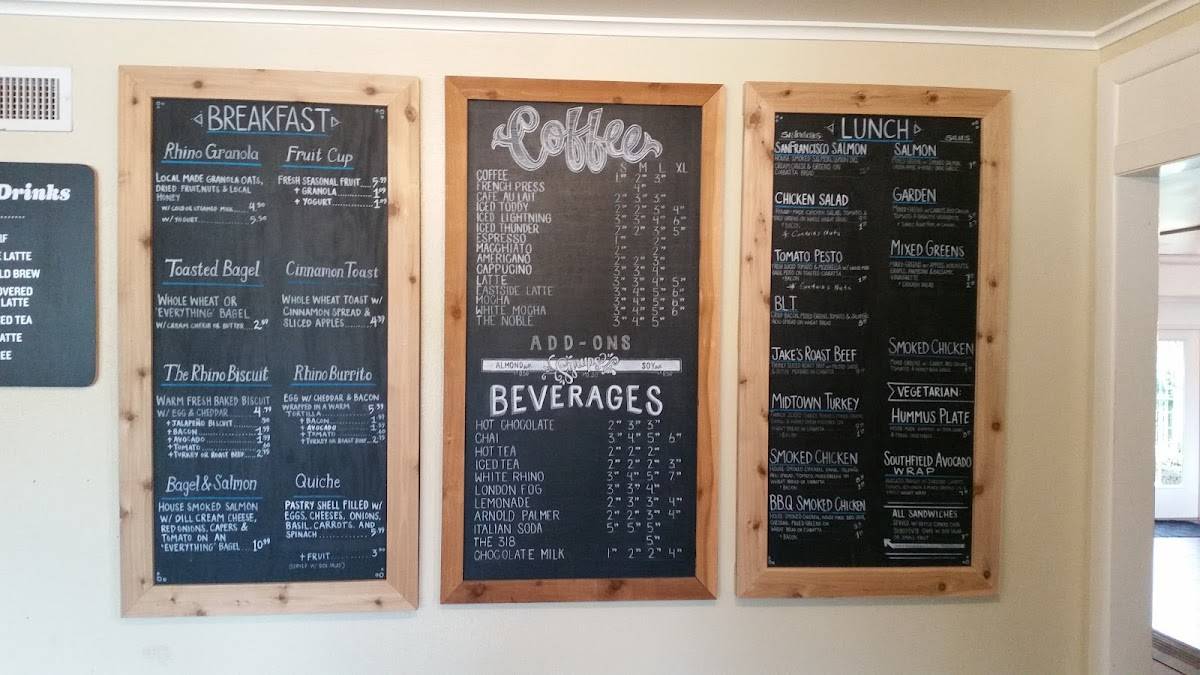 Menu at Rhino Coffee Uptown pub & bar, Shreveport, 721 Southfield Rd