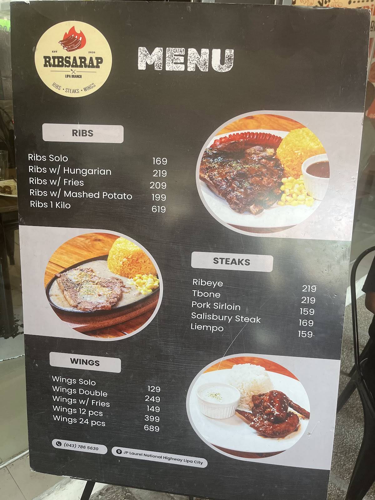 Menu at RibSarap - Lipa Batangas, Lipa