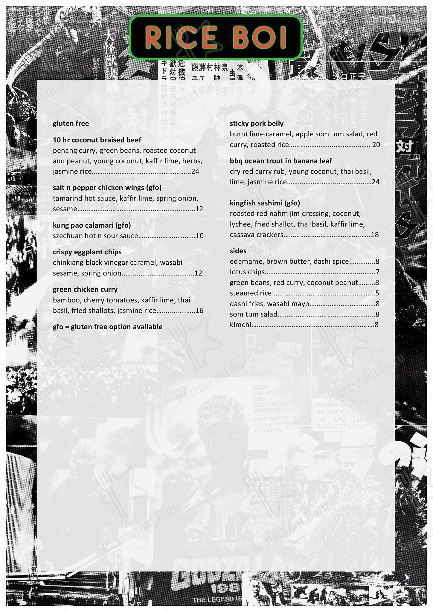 Menu at Rice Boi restaurant, Mooloolaba