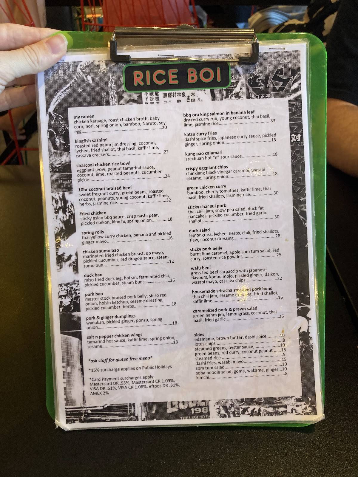 Menu at Rice Boi restaurant, Mooloolaba