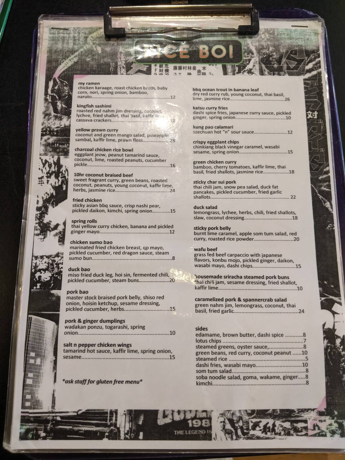 Menu at Rice Boi restaurant, Mooloolaba