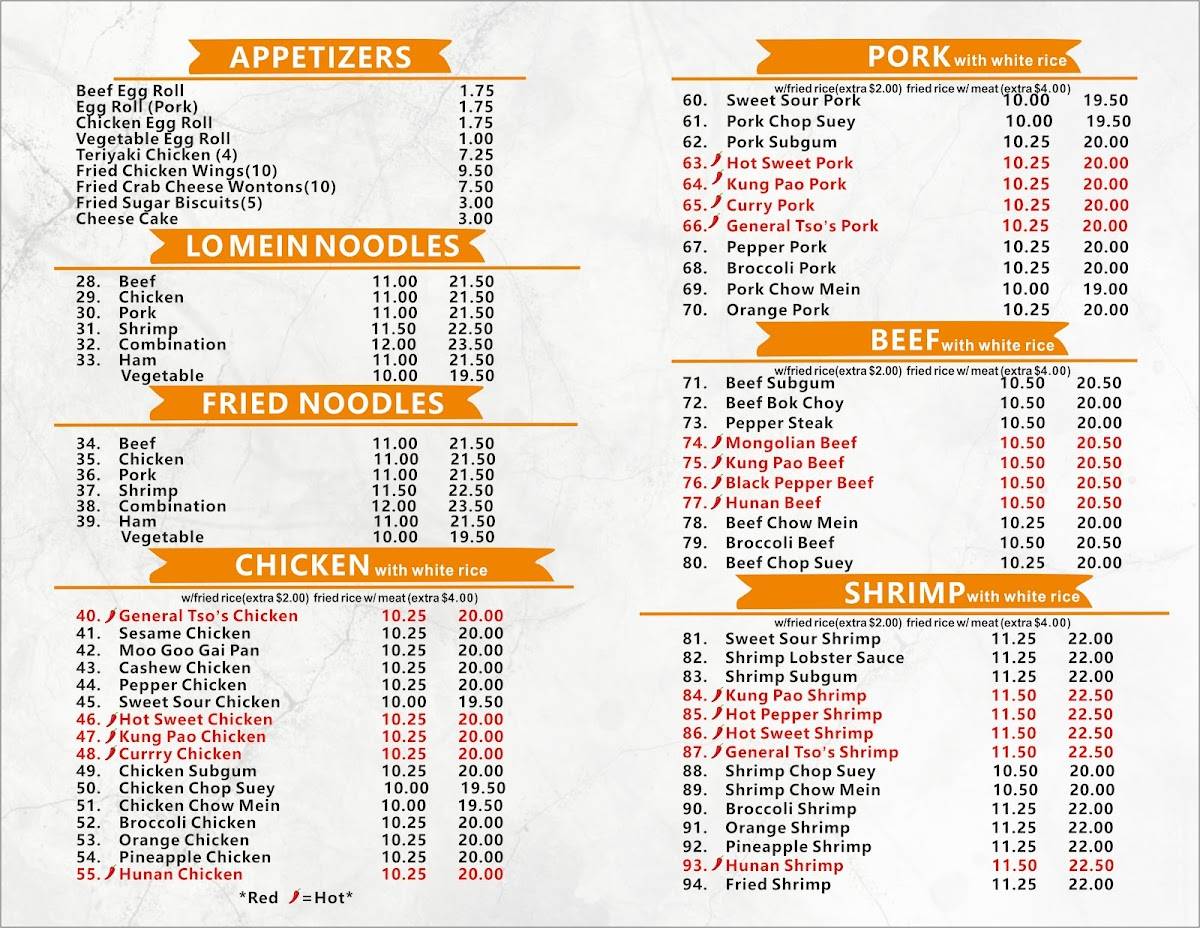 Menu at Rice Bowl restaurant, Clarksdale