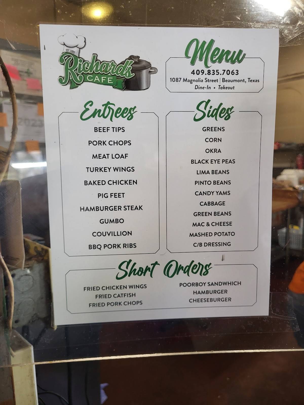 Menu at Richard's Cafe', Beaumont, Magnolia St
