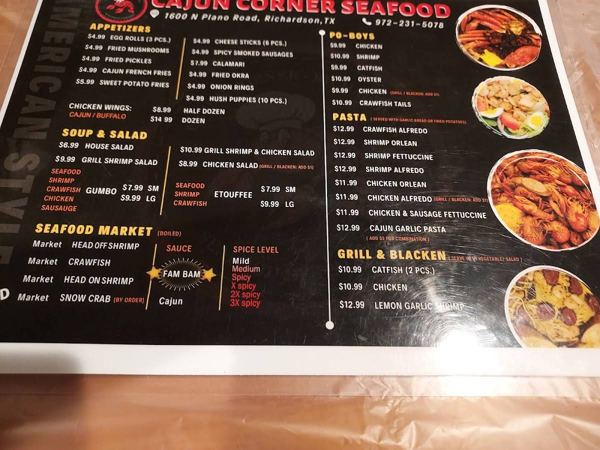 Menu at Cajun Corner Seafood Kitchen restaurant, Richardson