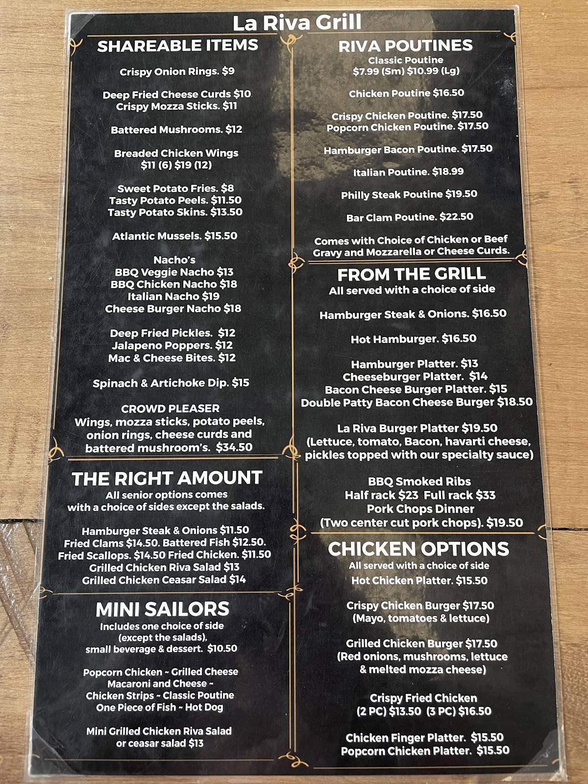 Menu at La Riva Grill restaurant, Richibucto, Rue Main