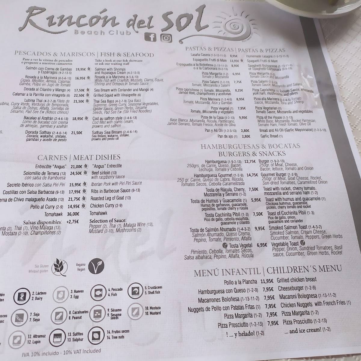 Menu at Rincon del Sol Bar Chill-Out, Nerja