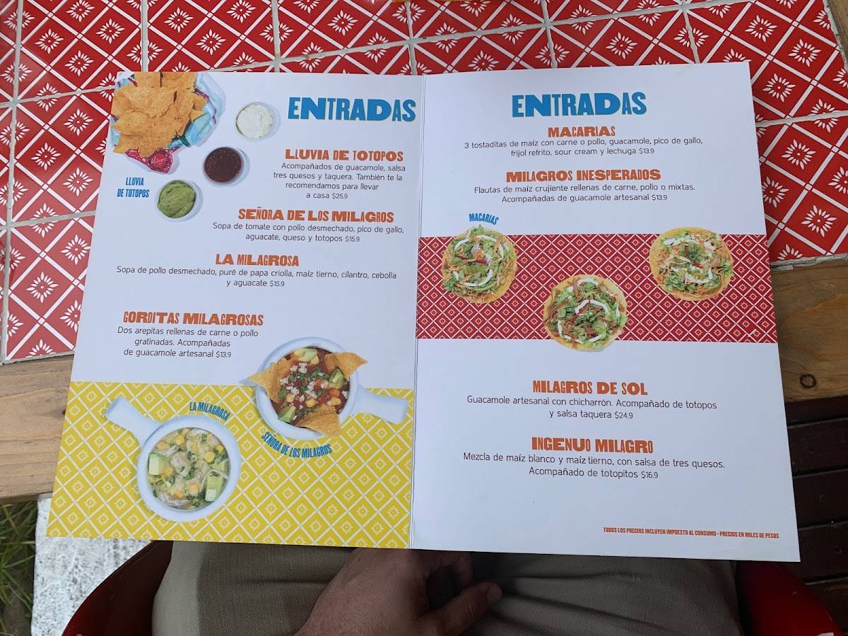 Carta de Restaurante Milagros, Rionegro