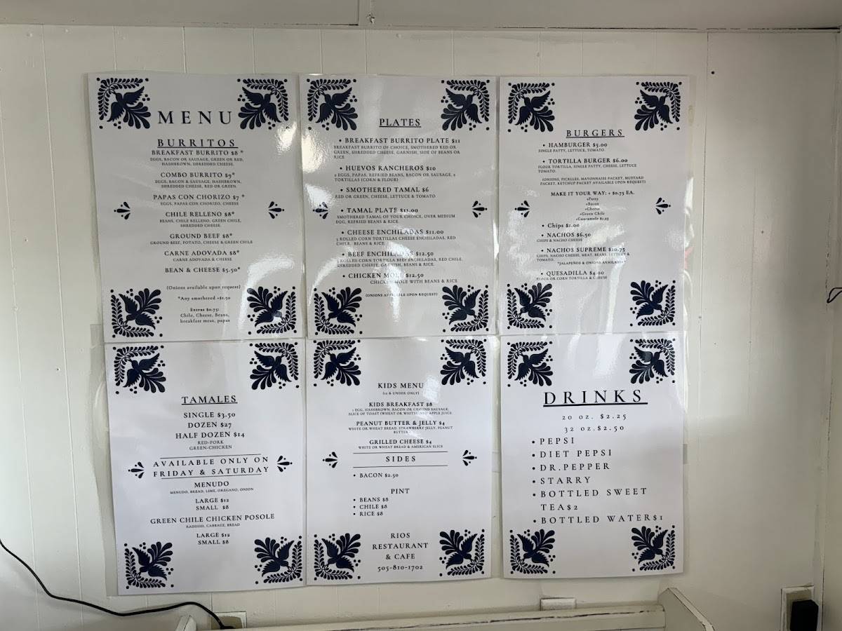 Menu at Rios Restaurant & Café, Los Lunas