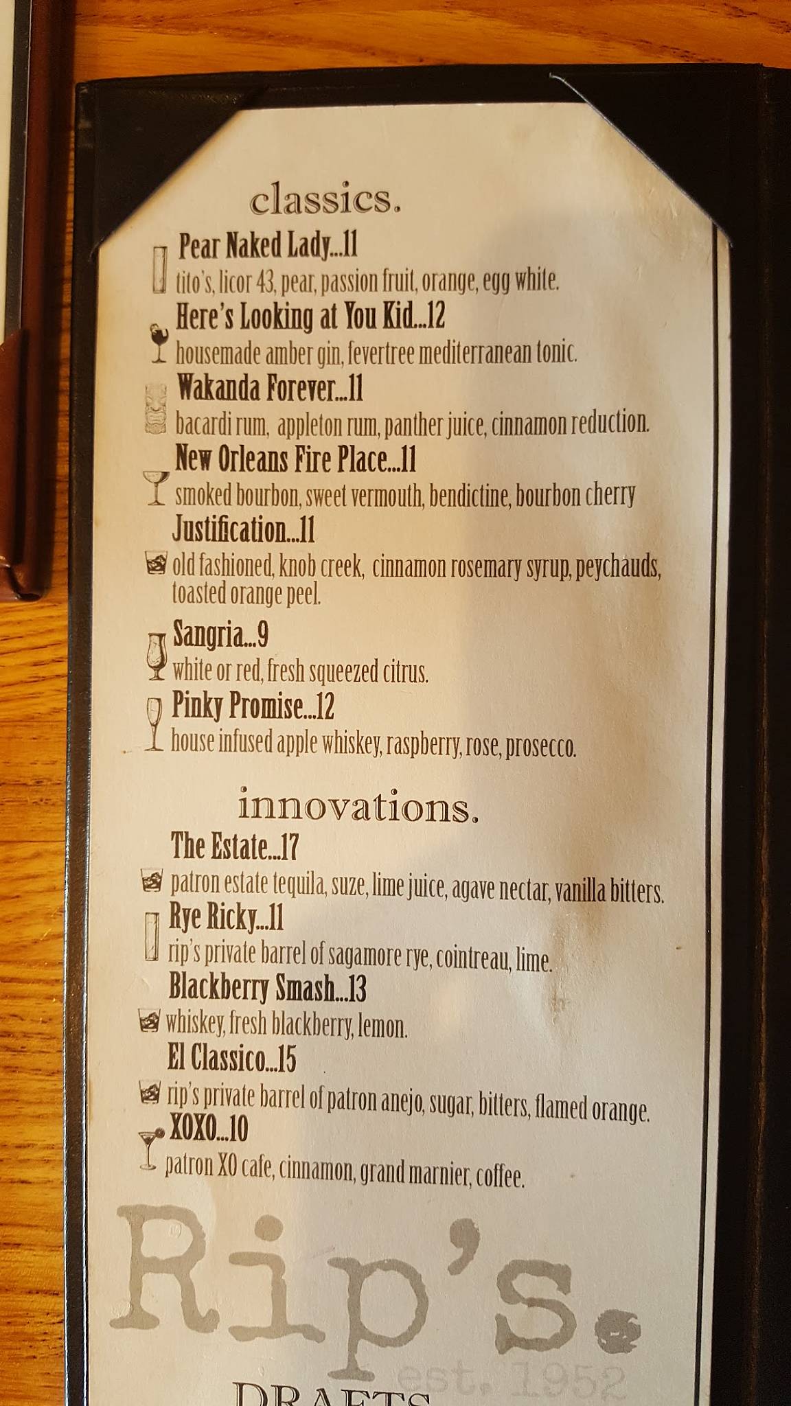 Menu at Rips Country Inn pub & bar, Bowie