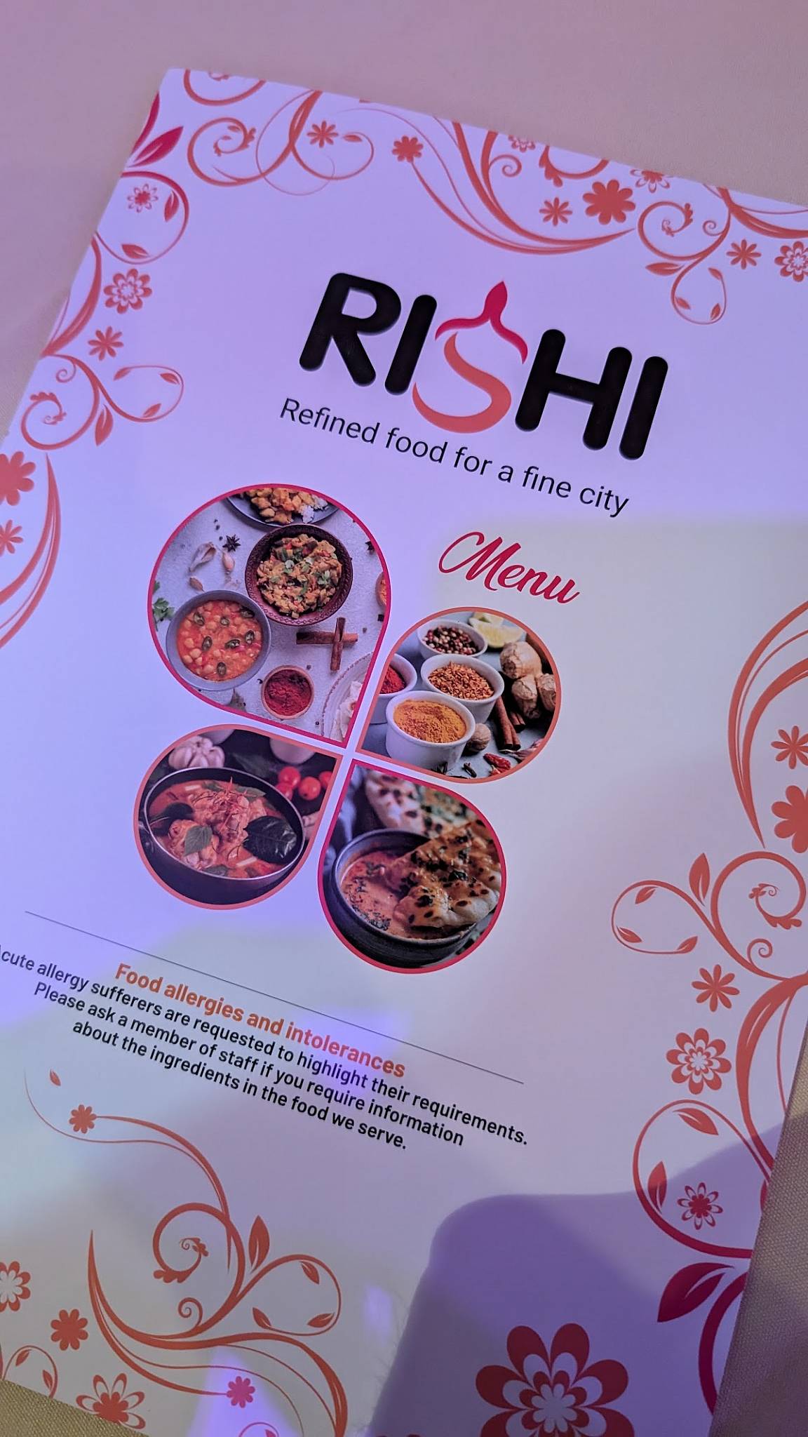 Menu at Rishi Restaurant, Norwich