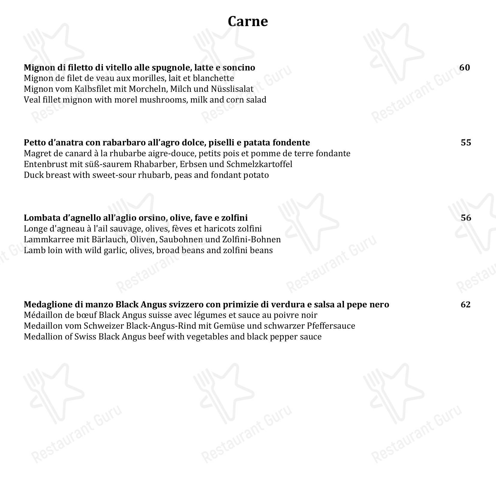 Menu da Ristorante Arté al Lago, Lugano