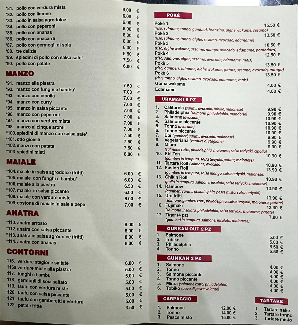 Menu da Ristorante Cinese Acquario...sushi...servizio da asporto, Imola